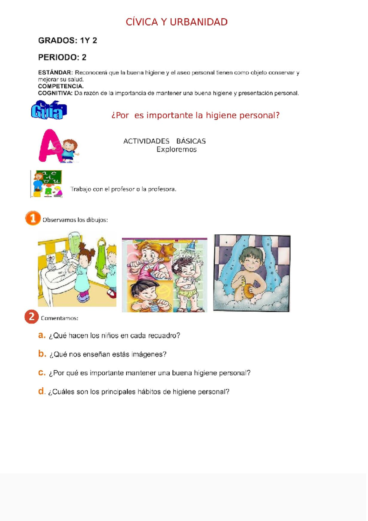 Guia urbanidad y buenos modales - CÍVICA Y URBANIDAD GRADOS: 1Y 2 ...