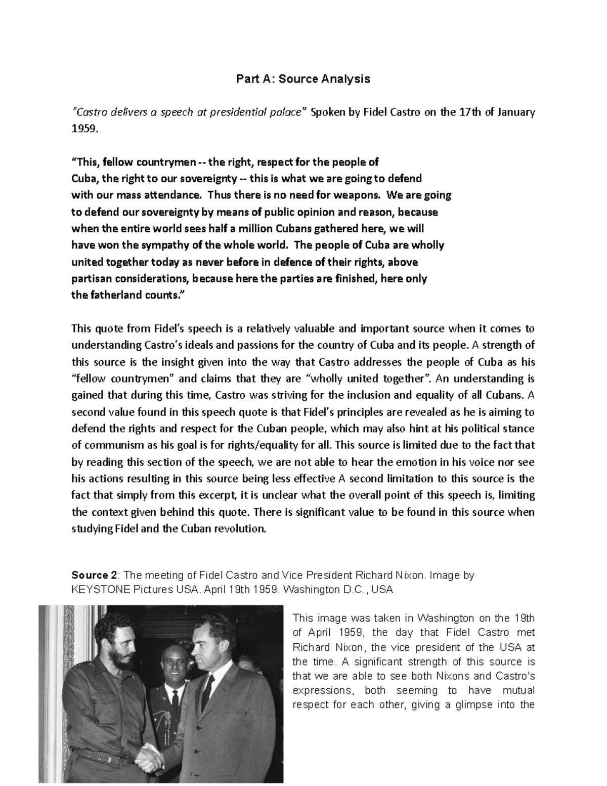 Modern History assignment - Cuba - Part A: Source Analysis “Castro ...