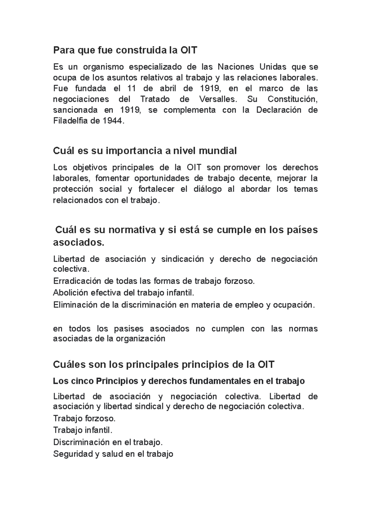 Trabajo DE LA OIT 2 - actividad - Para que fue construida la OIT Es un ...