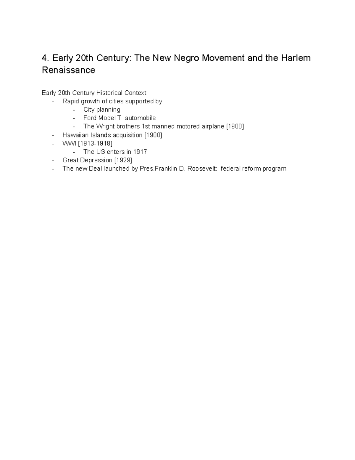 ARHS 1351 Notes - 4. Early 20th Century: The New Negro Movement and the ...