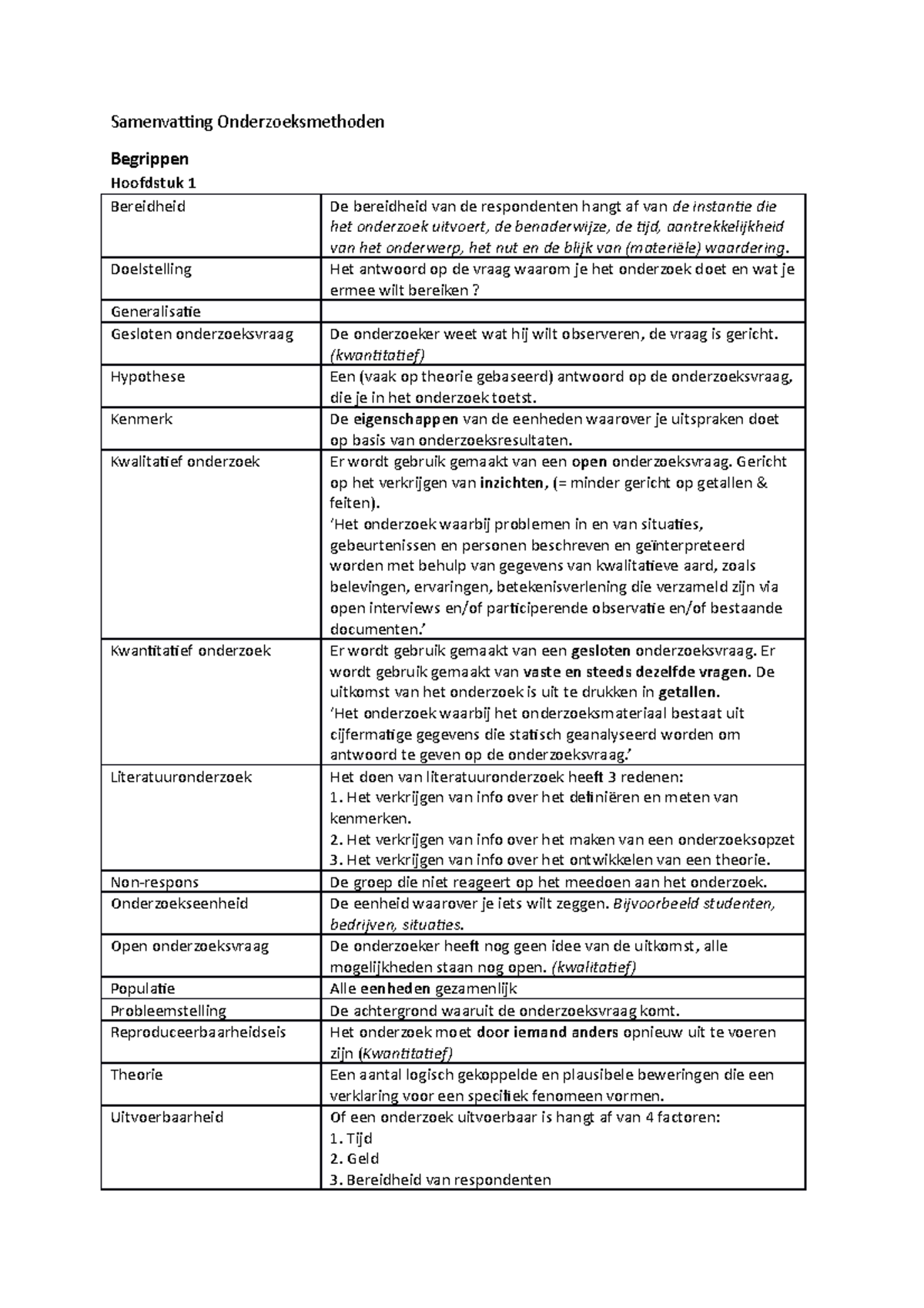 Samenvatting Onderzoeksmethoden - Het antwoord op de vraag waarom je ...