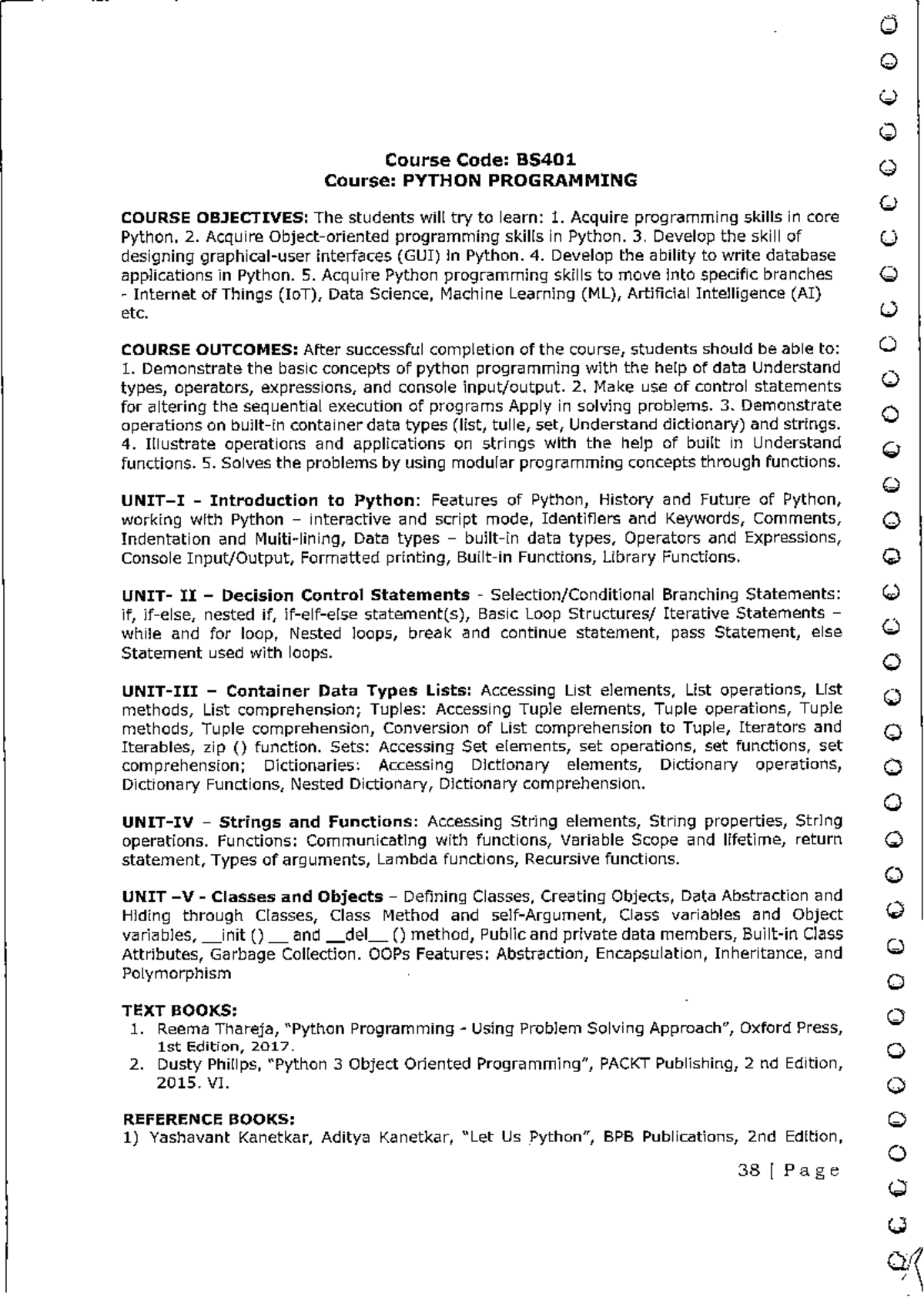 IV SEM ALL Subjects Syllabus - Course Code: BS401 Course: PYTHON ...