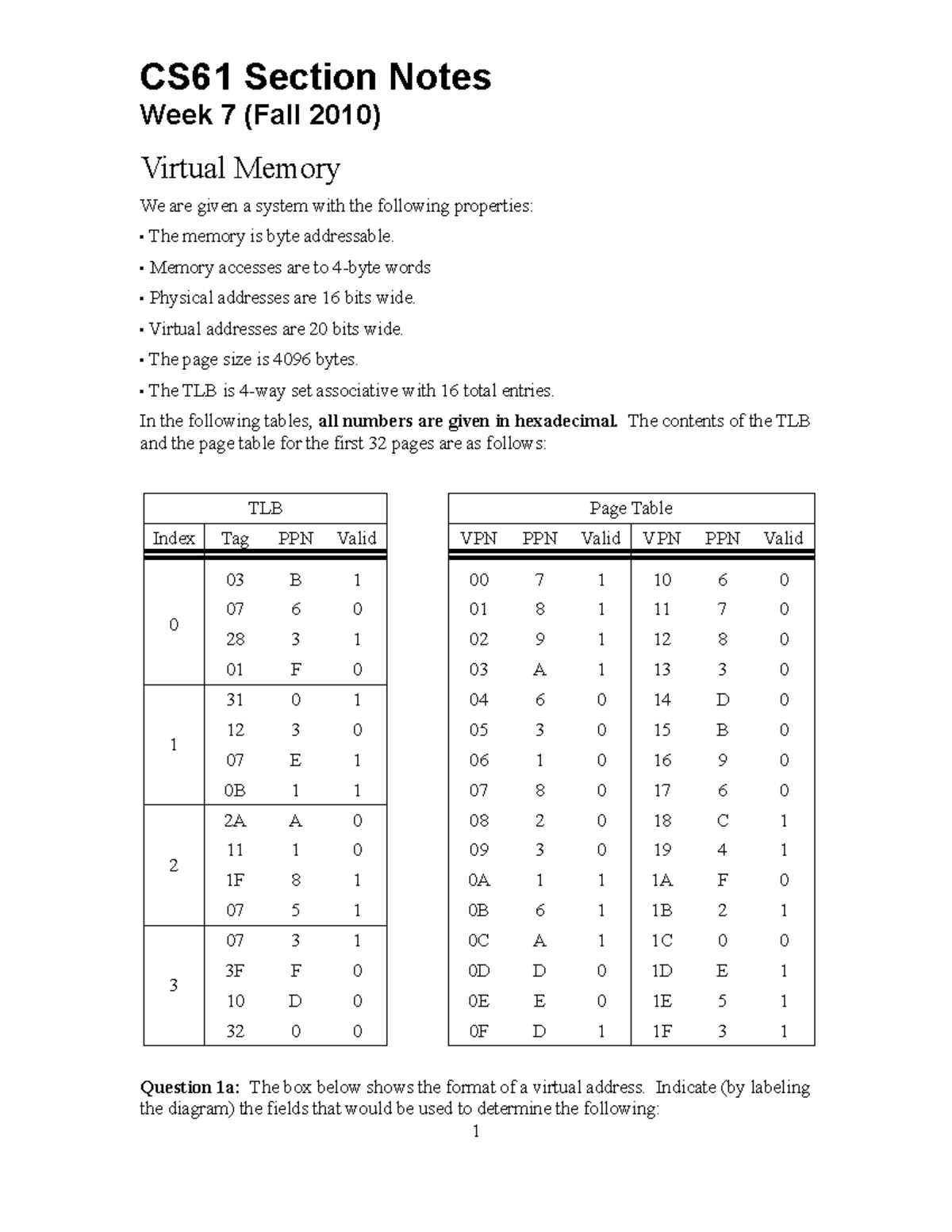 Section 7Notes With Solutions - CS61 Section Notes Week 7 (Fall 2010 ...