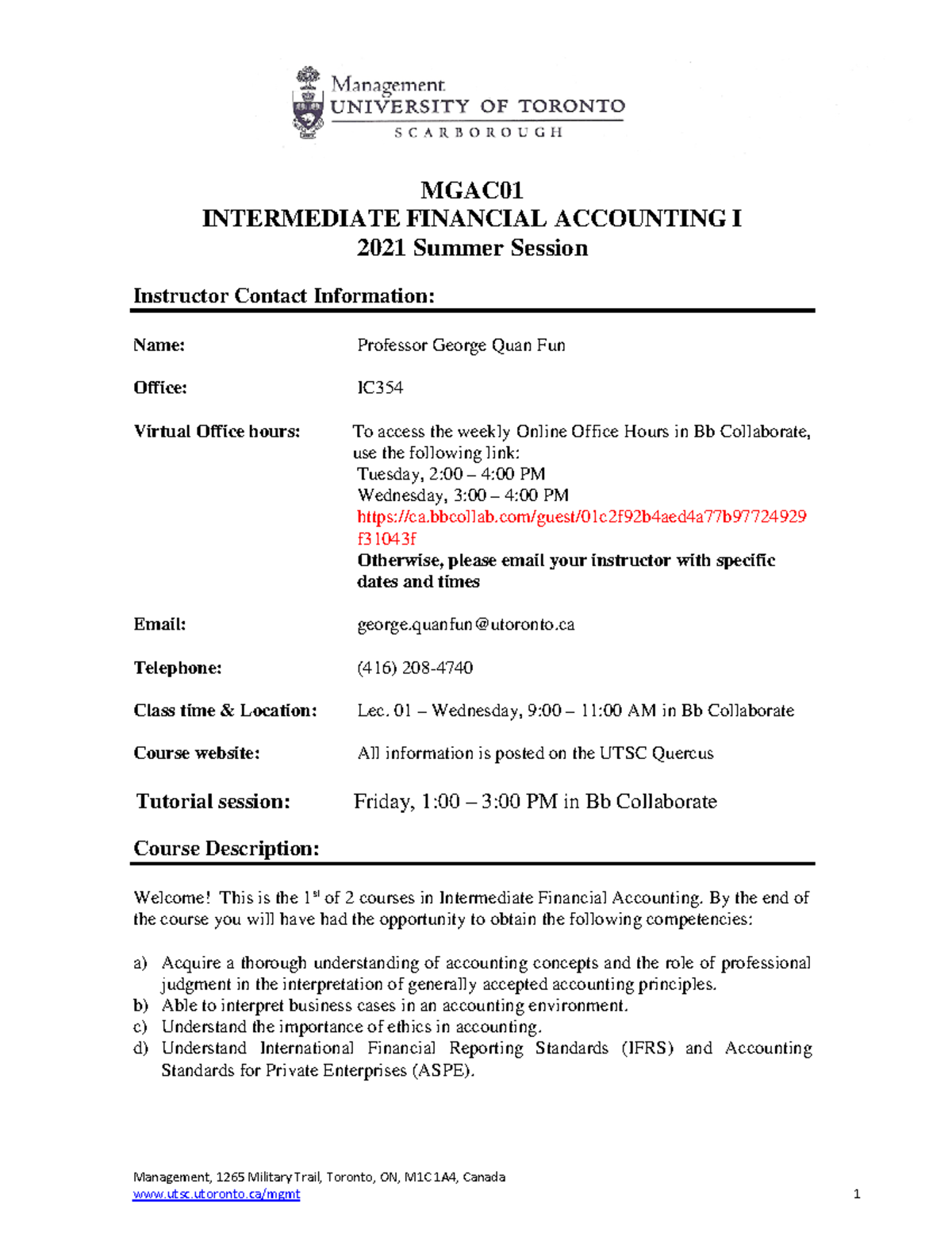 2021S MGAC01 Course Outline Final Version - Management, 1265 Military ...