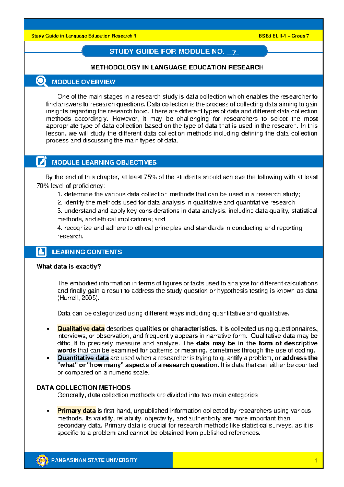 Group 7 - Research WR - sorry po sa may ari - STUDY GUIDE FOR MODULE NO ...