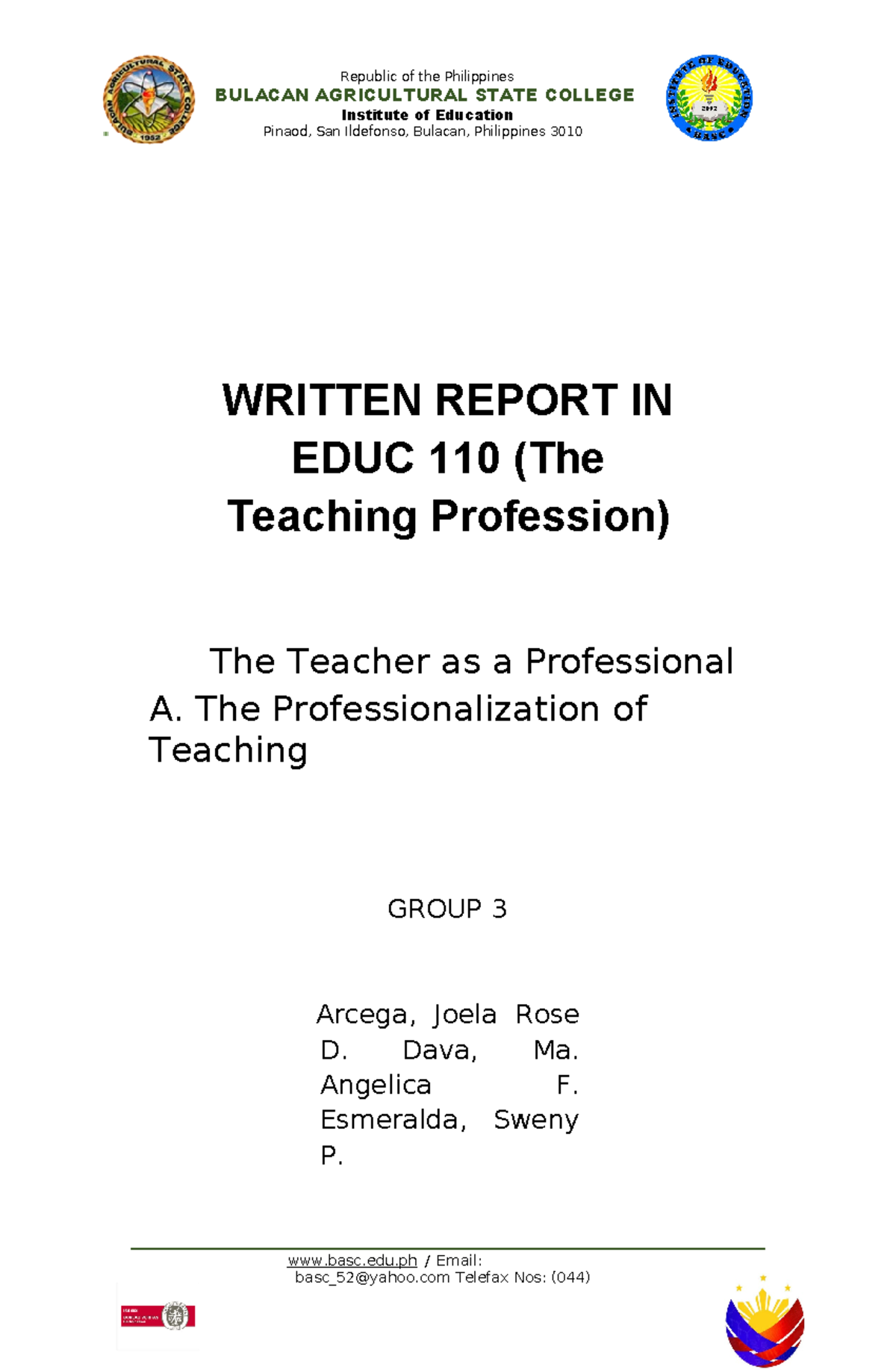Group 3-BEEd-3A-Written-Report 240920 223945 - basc.edu / Email: basc ...