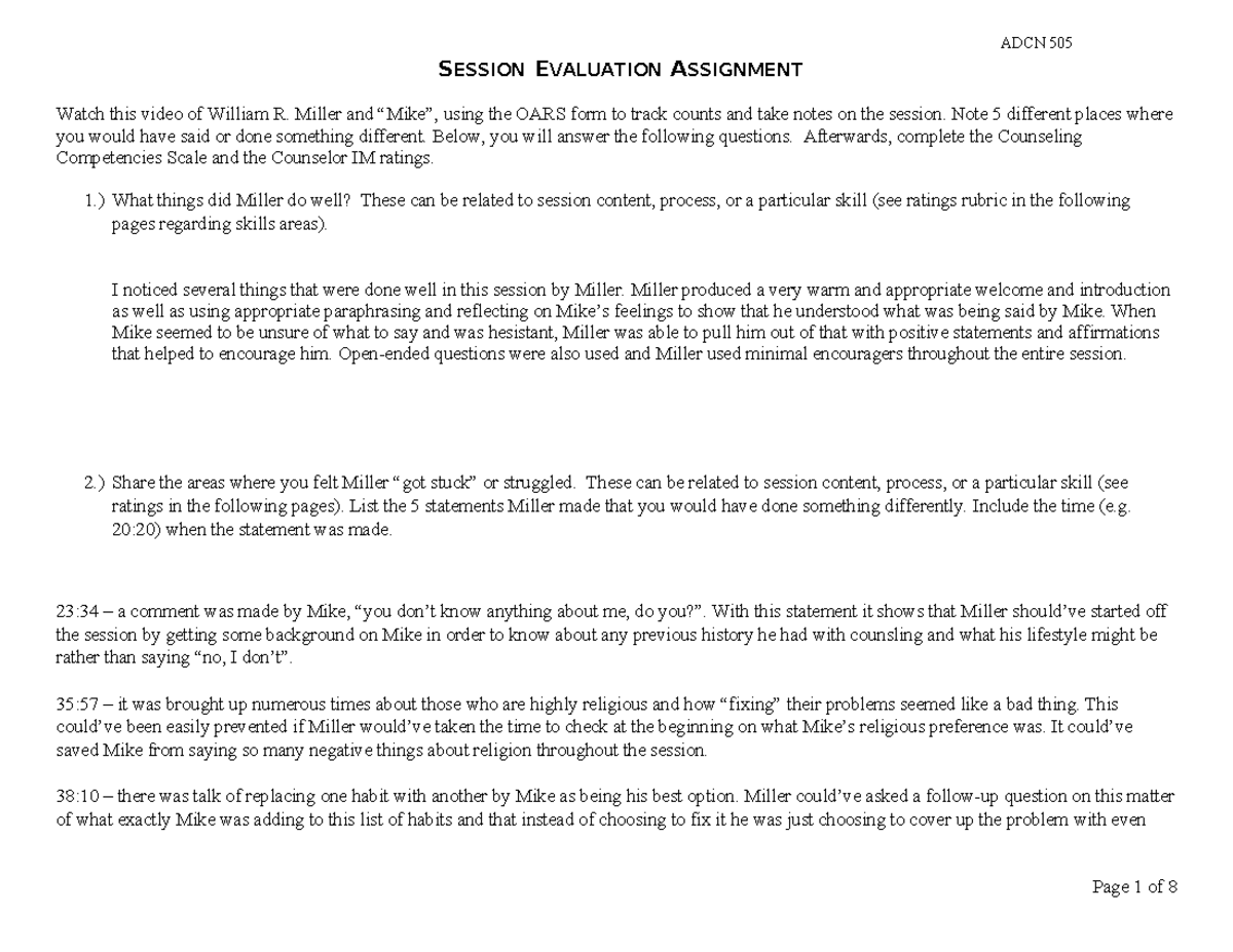 ADCN505 Session Evaluation Assignment - SESSION EVALUATION ASSIGNMENT ...