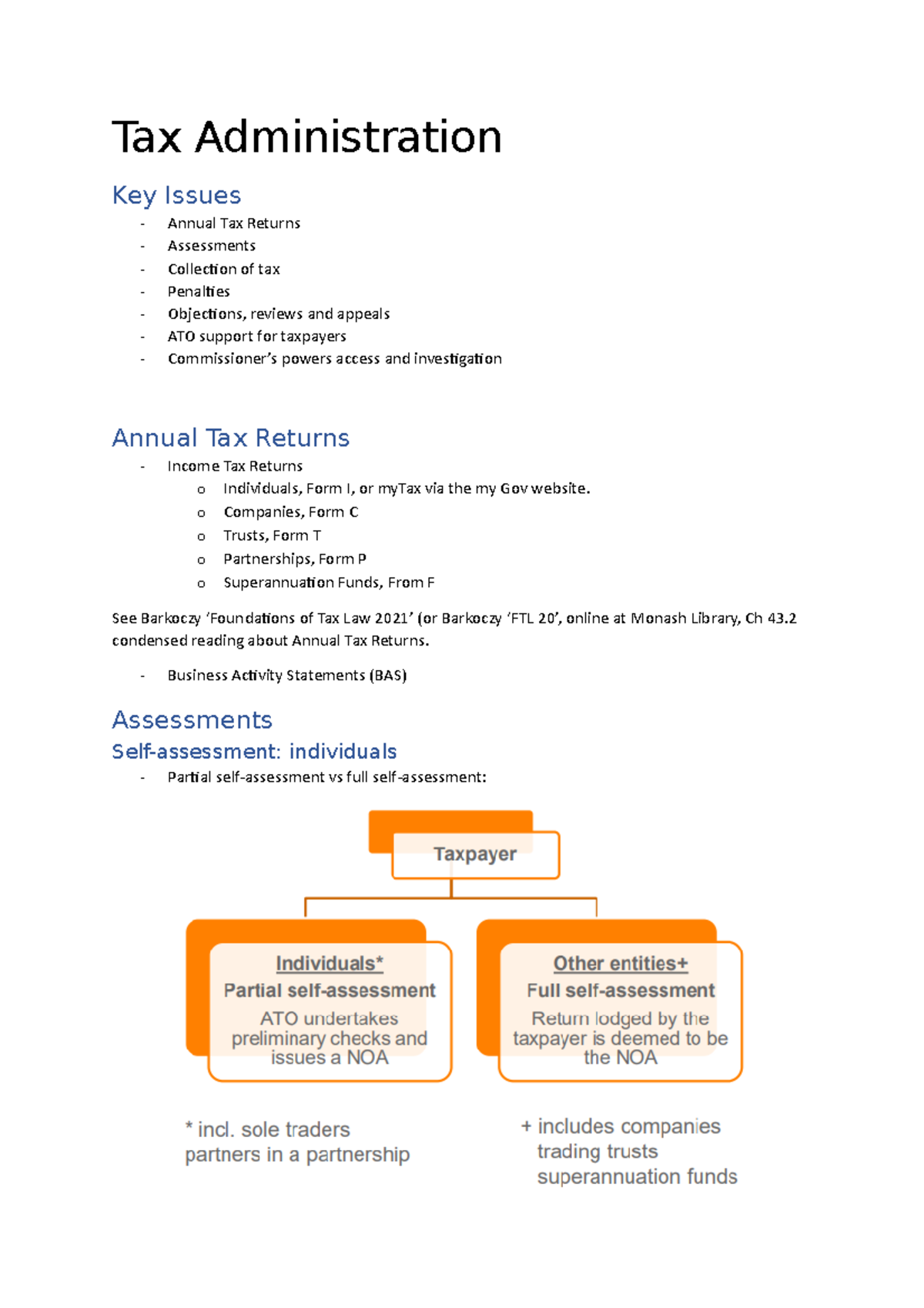 Tax Admin Summary Notes - B2000 - Monash - Studocu