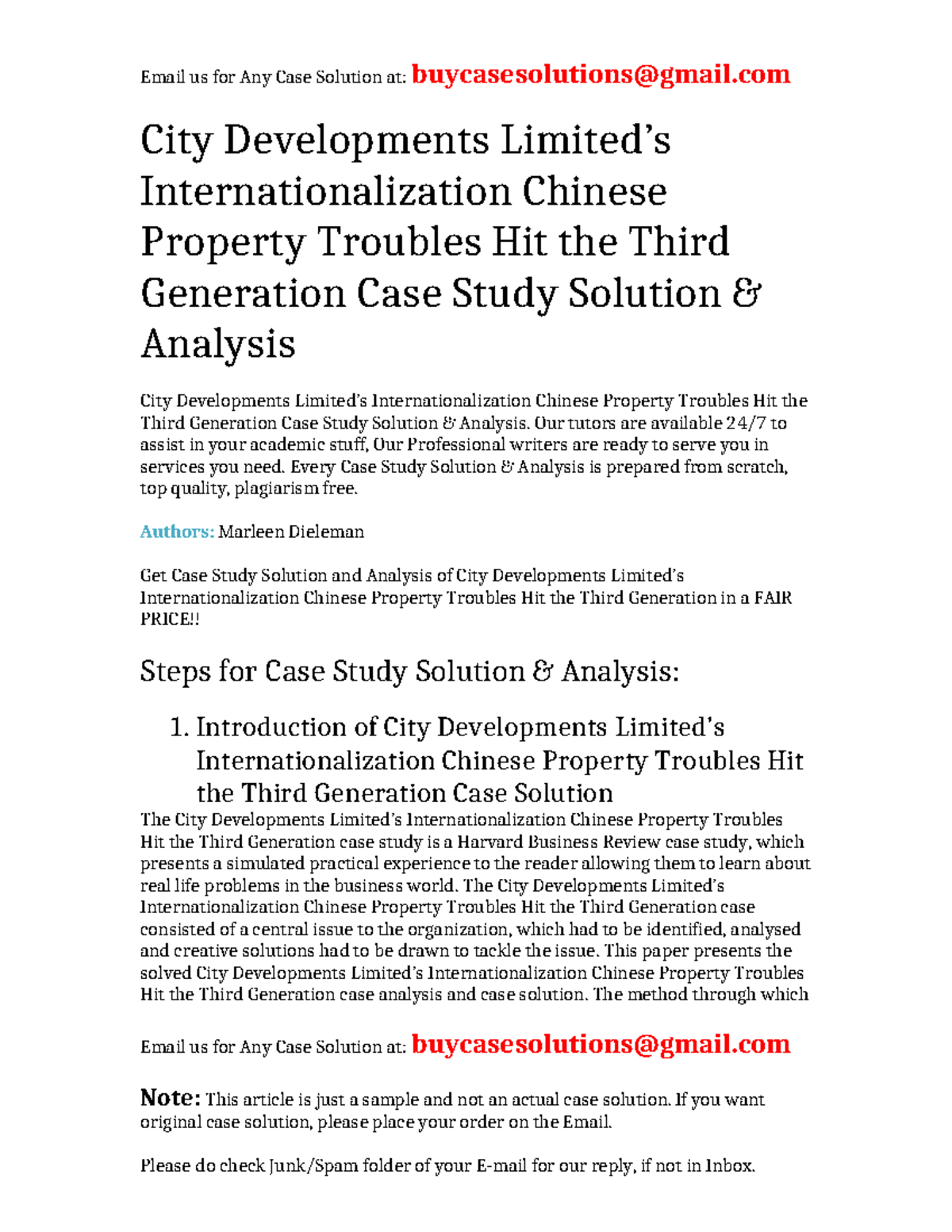 City Developments Limited’s Internationalization Chinese Property ...