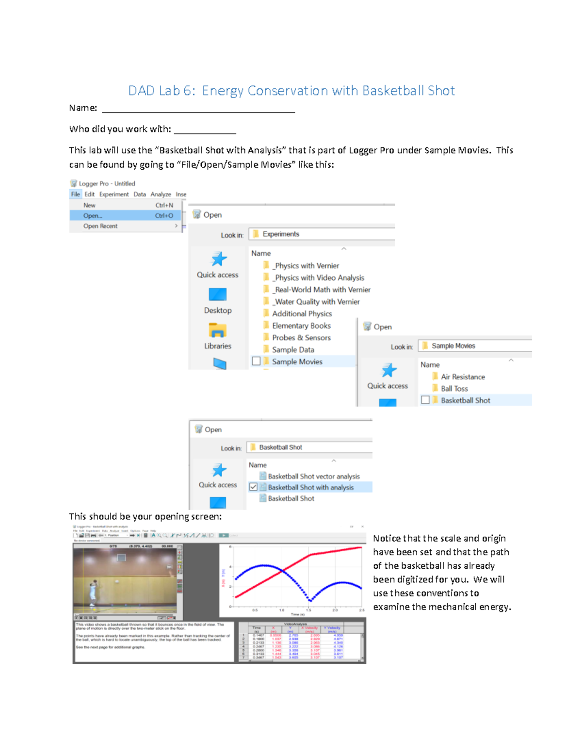 DAD Lab 6 Energy Conservation with Basketball Shot in Video Analysis ...