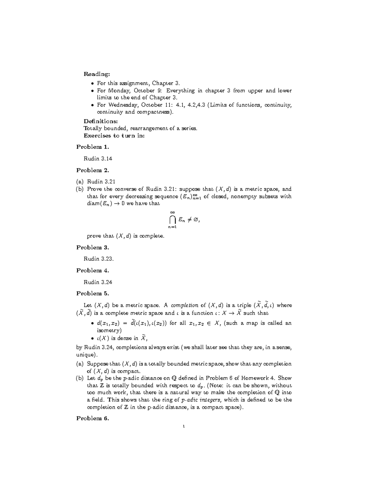 HW6 - Written Homework - Reading: - For this assignment, Chapter 3. - For Monday, October 9 ...