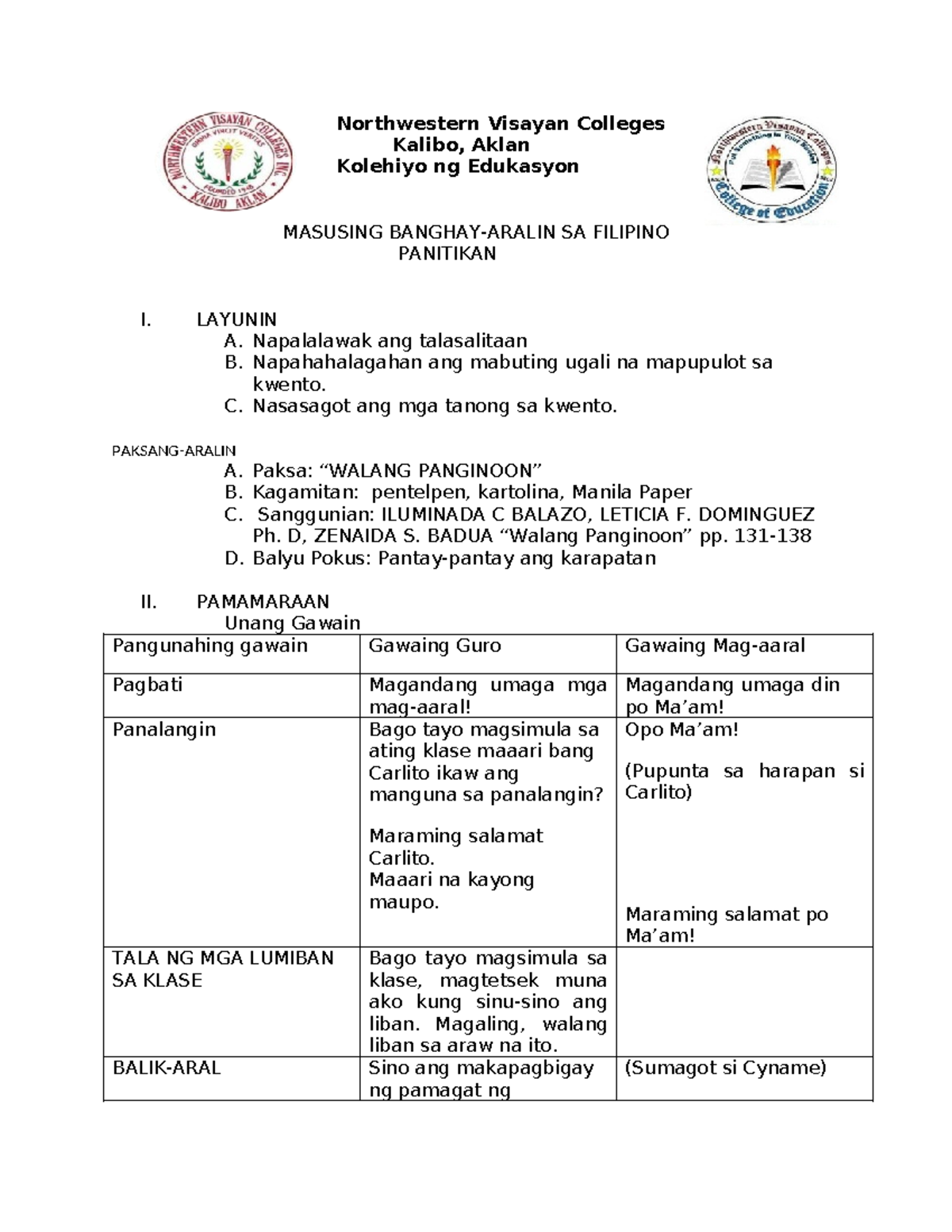 DEMO Lesson PLAN FIL - Northwestern Visayan Colleges Kalibo, Aklan ...