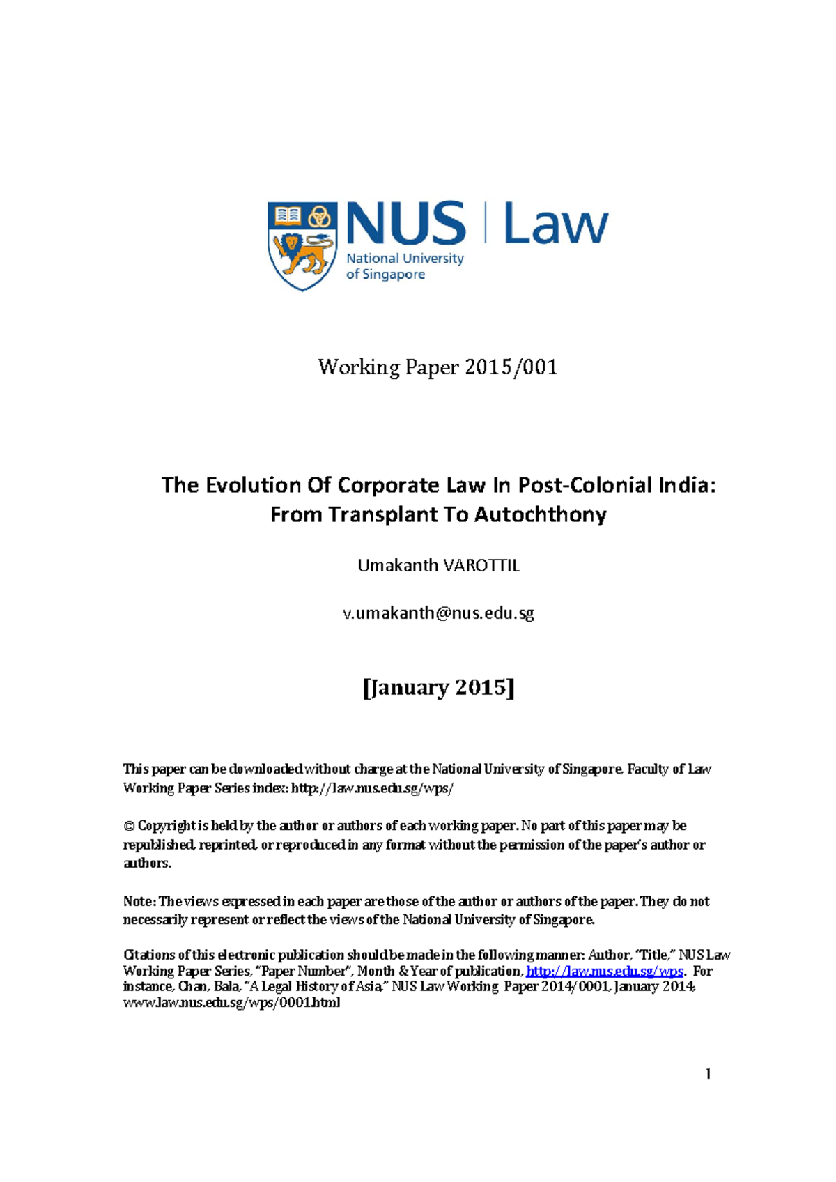Evolution of company law - Working Paper 2015/ The Evolution Of ...