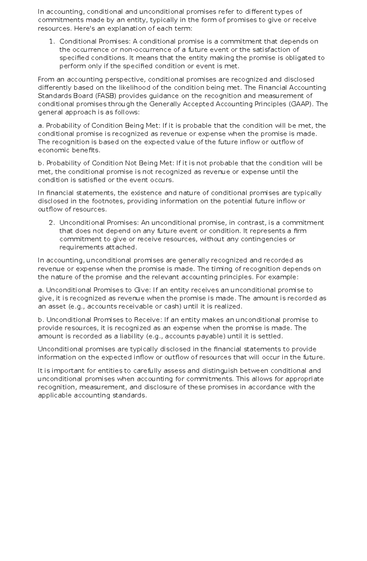 Conditional and unconditional promises. accounting - In accounting, conditional and ...