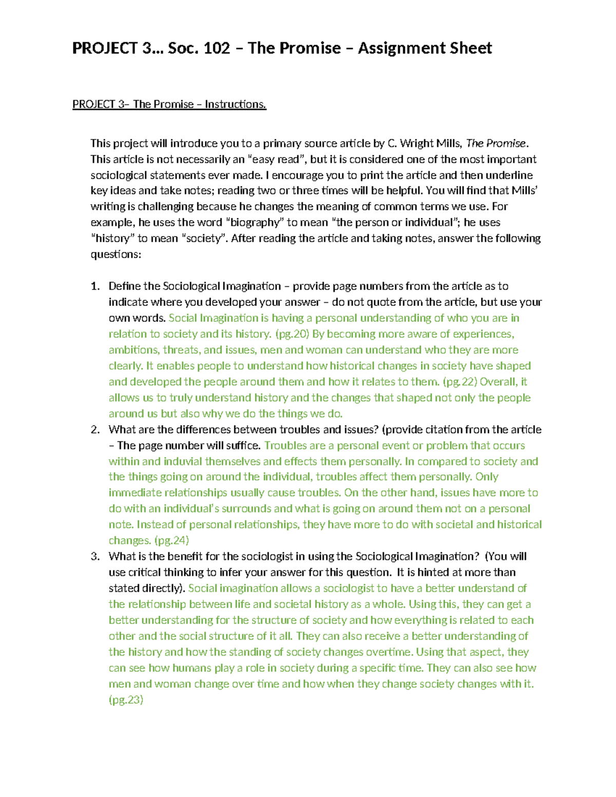 Project 3 - The Promise-Assign Sheet - PROJECT 3... Soc. 102 – The ...