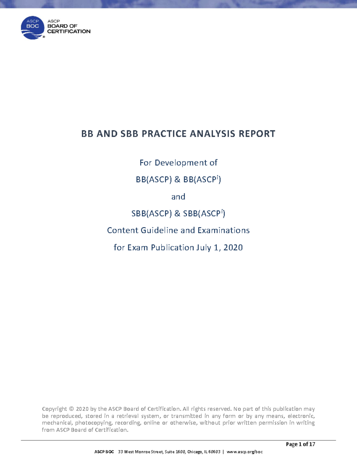 Bb and sbb practice analysis report - Copyright © 2020 by the ASCP ...