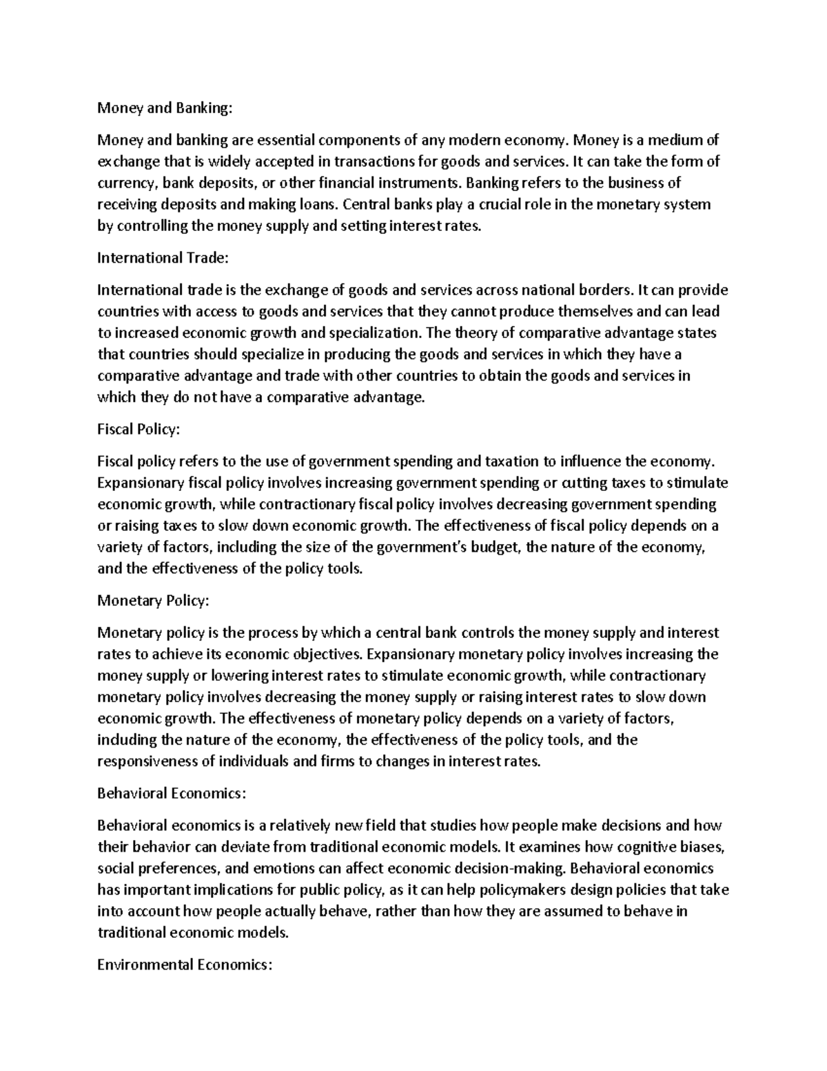 Econ - Econ - Money and Banking: Money and banking are essential ...