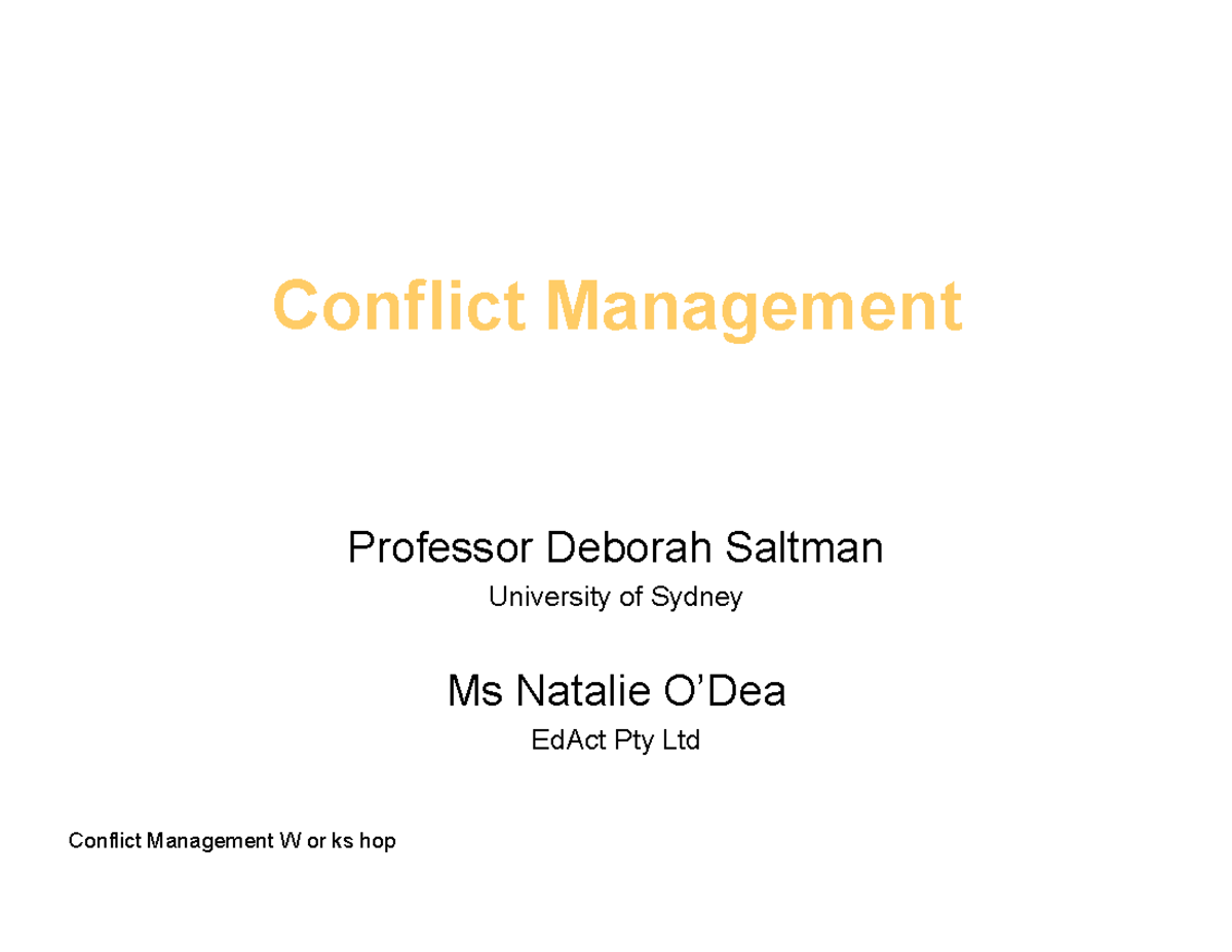 Conflict management ppt - Conflict Management Professor Deborah Saltman ...