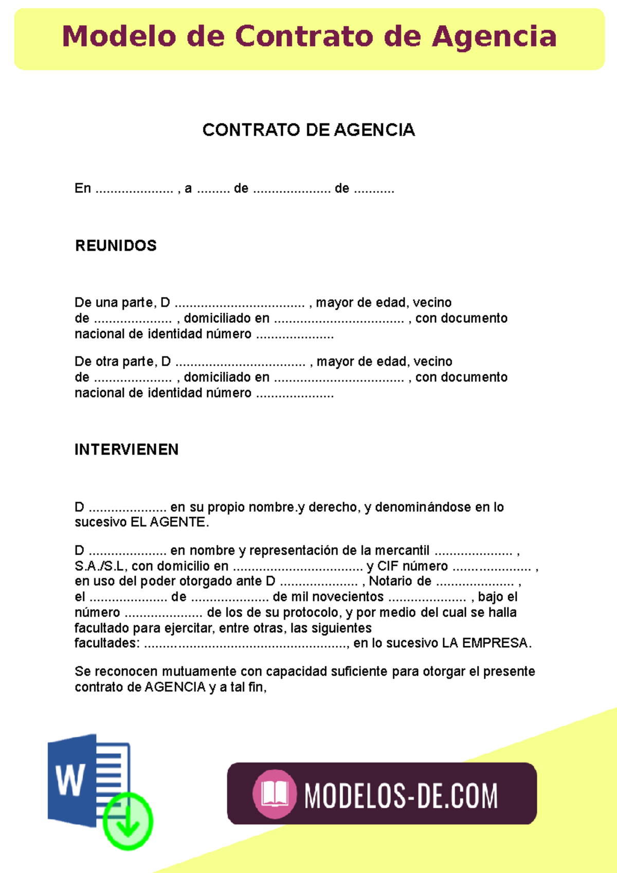 Modelo de Contrato de Agencia exposición para clase - CONTRATO DE ...