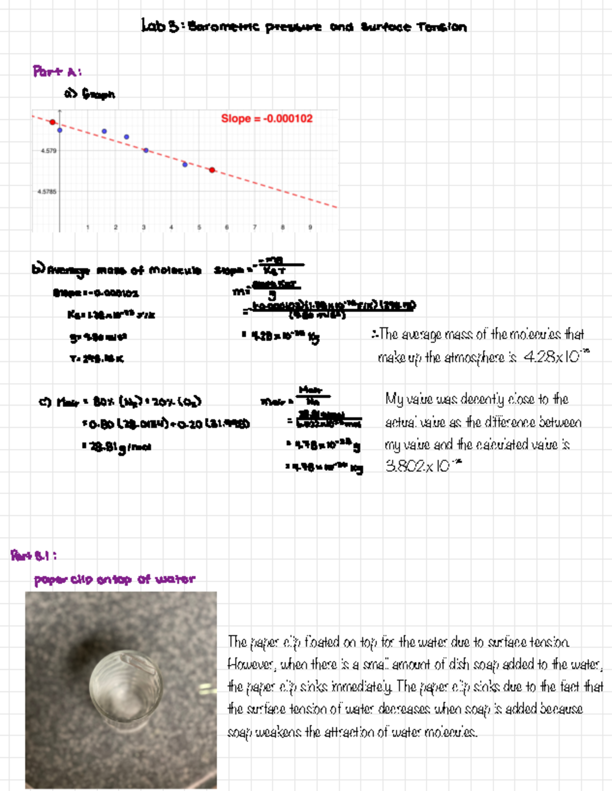 Lab 3- Barometric Pressure and Surface Tension - The paper clip floated ...