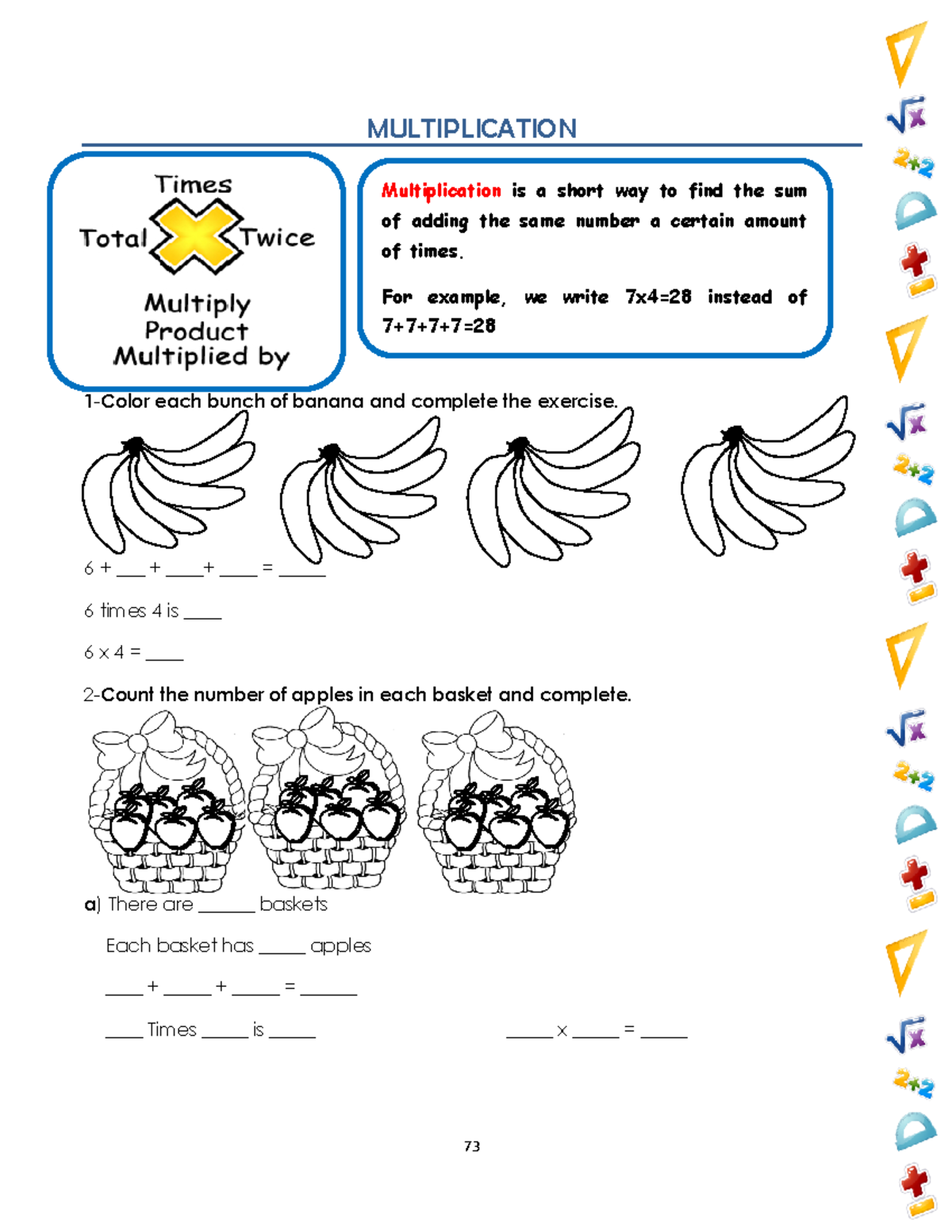 Math 2° tablas - jhgf - 73 MULTIPLICATION 1 - Color each bunch of ...