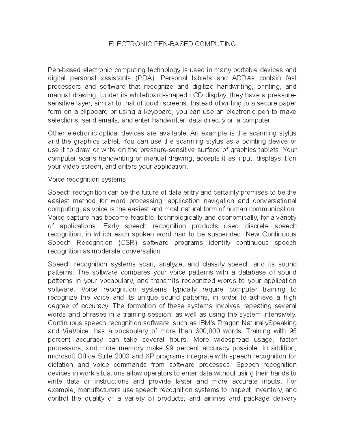 ELECTRONIC PEN-BASED COMPUTING - ELECTRONIC PEN-BASED COMPUTING Pen ...