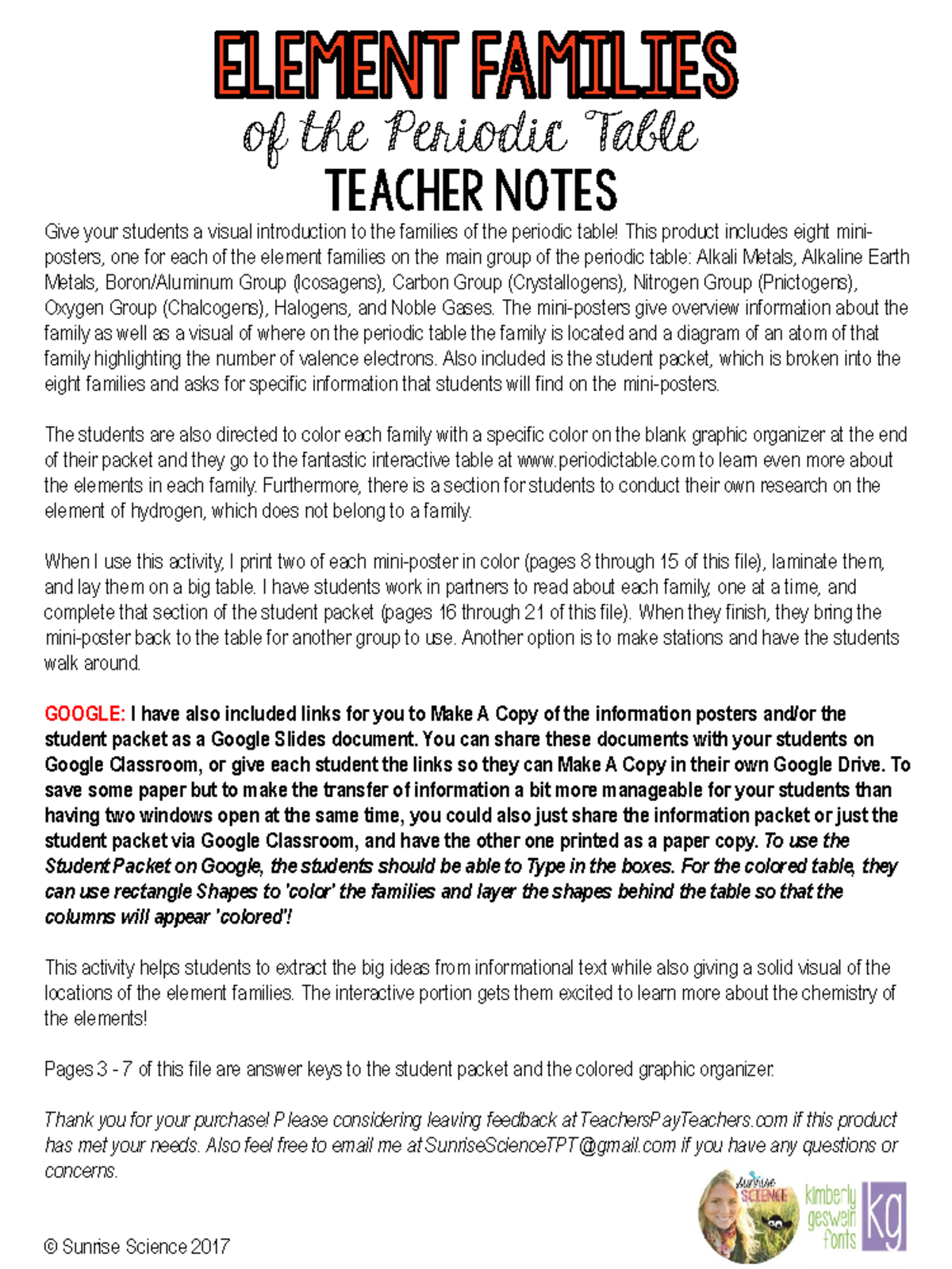 Power Point Presentation - of the Periodic Table teacher notes Give ...