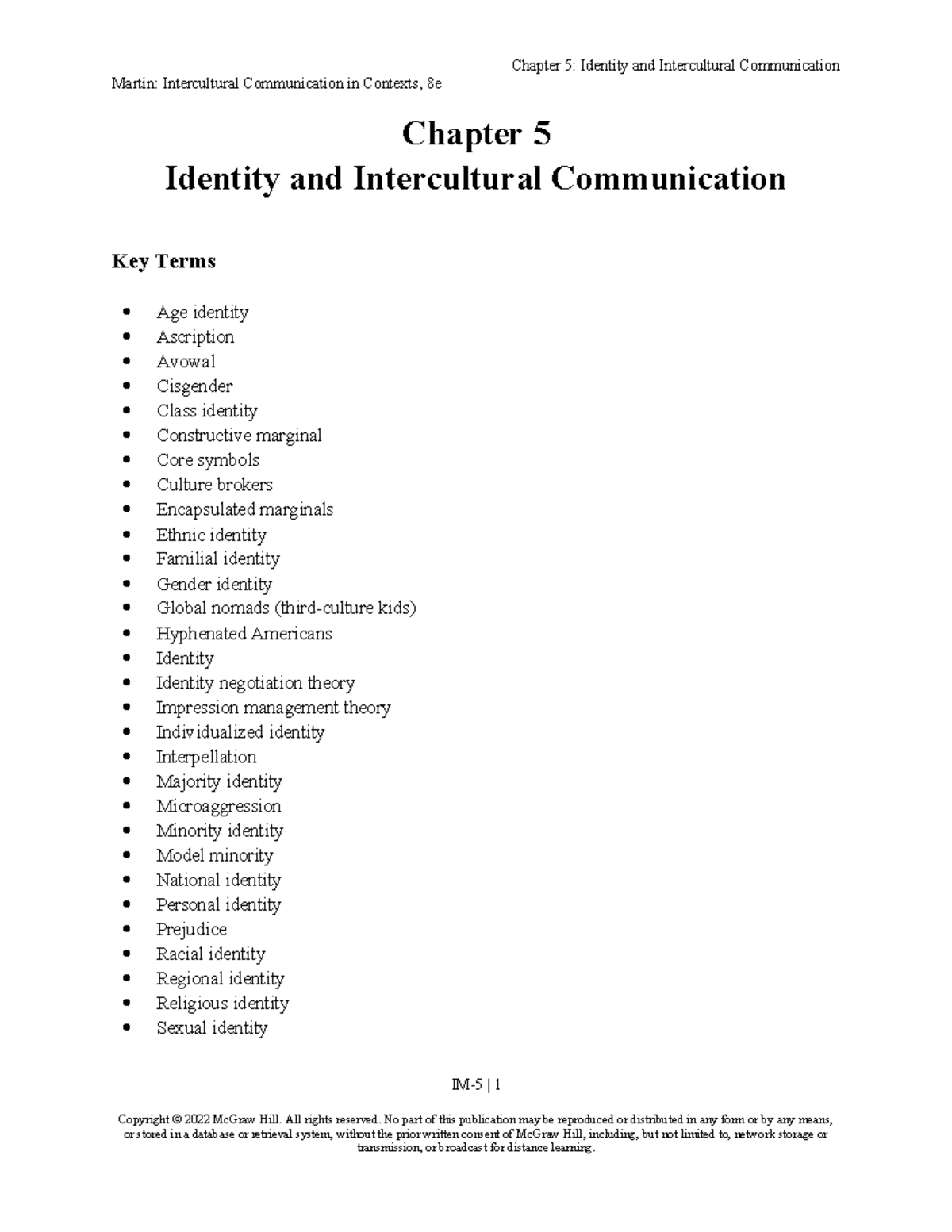 Learning Guide Ch 5 Martin Nakayama - Martin: Intercultural ...