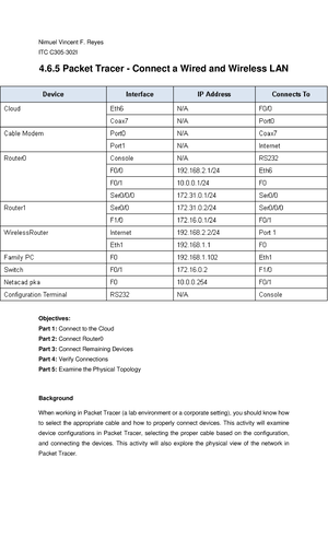 PT 4 - Packet Tracer - Reyes - Network Technology 1 - Nimuel Vincent F ...