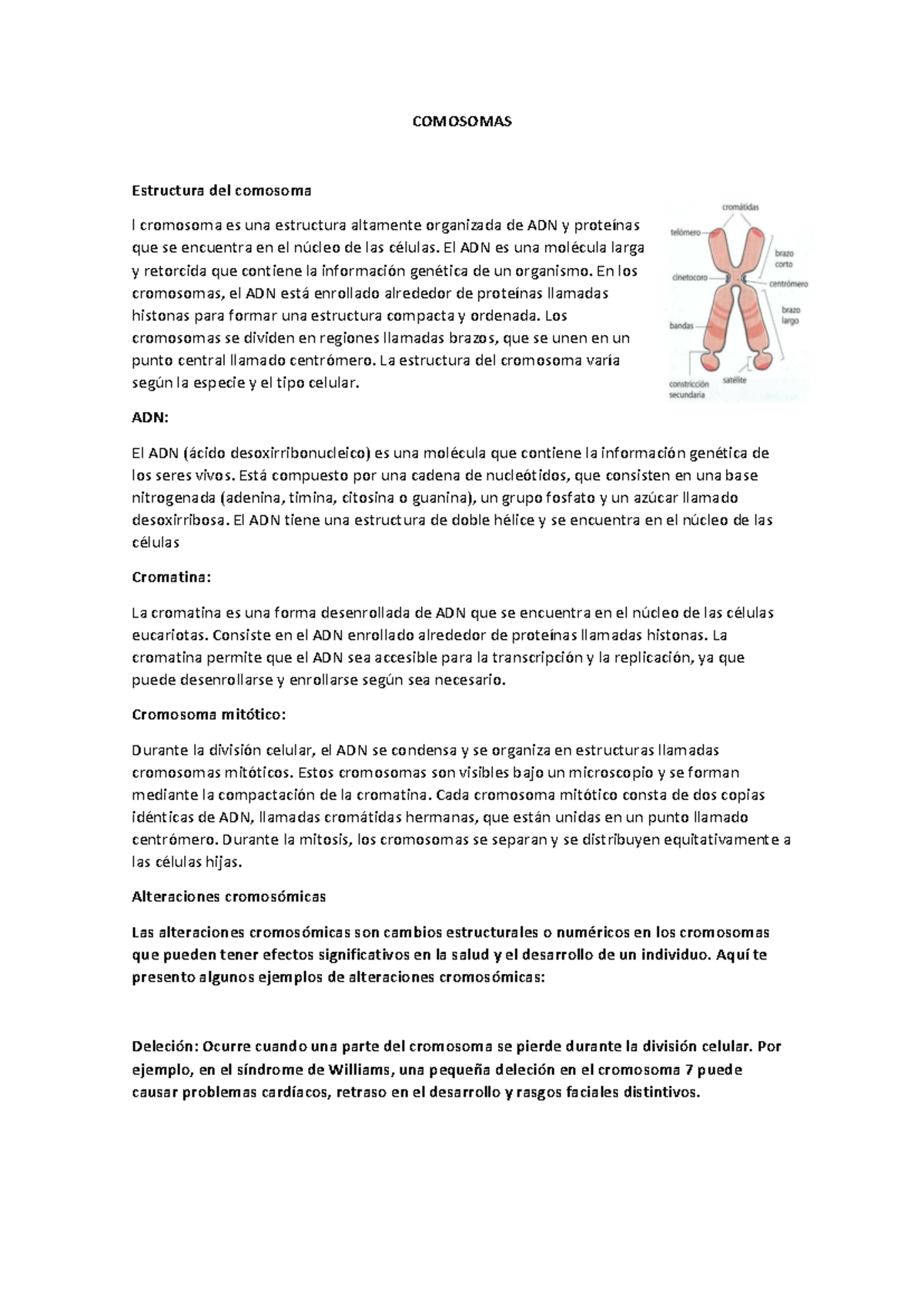 Cromosomas - COMOSOMAS Estructura del comosoma l cromosoma es una ...