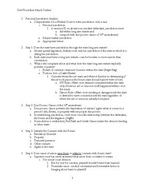 Attack outline - Personal Jurisdiction (PJ): the ability of a court to ...
