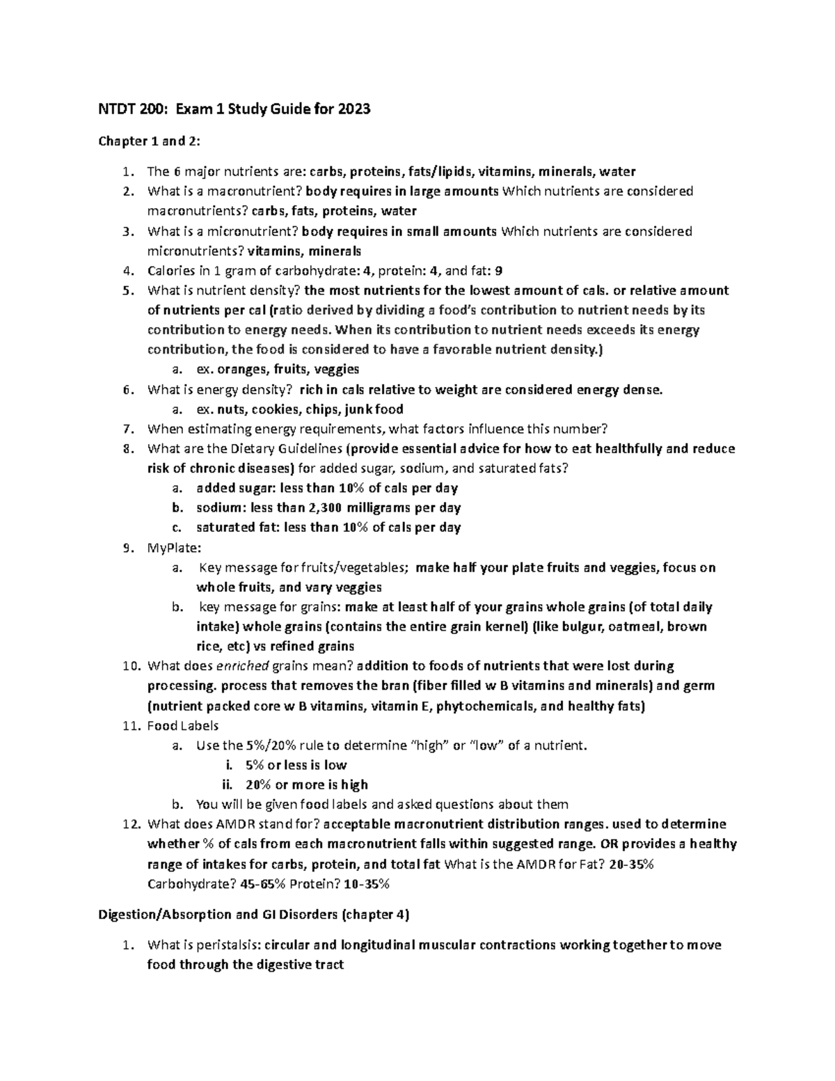 NTDT200 - Study guide exam 1 - NTDT 200: Exam 1 Study Guide for 2023 Chapter 1 and 2: 1. The 6 ...