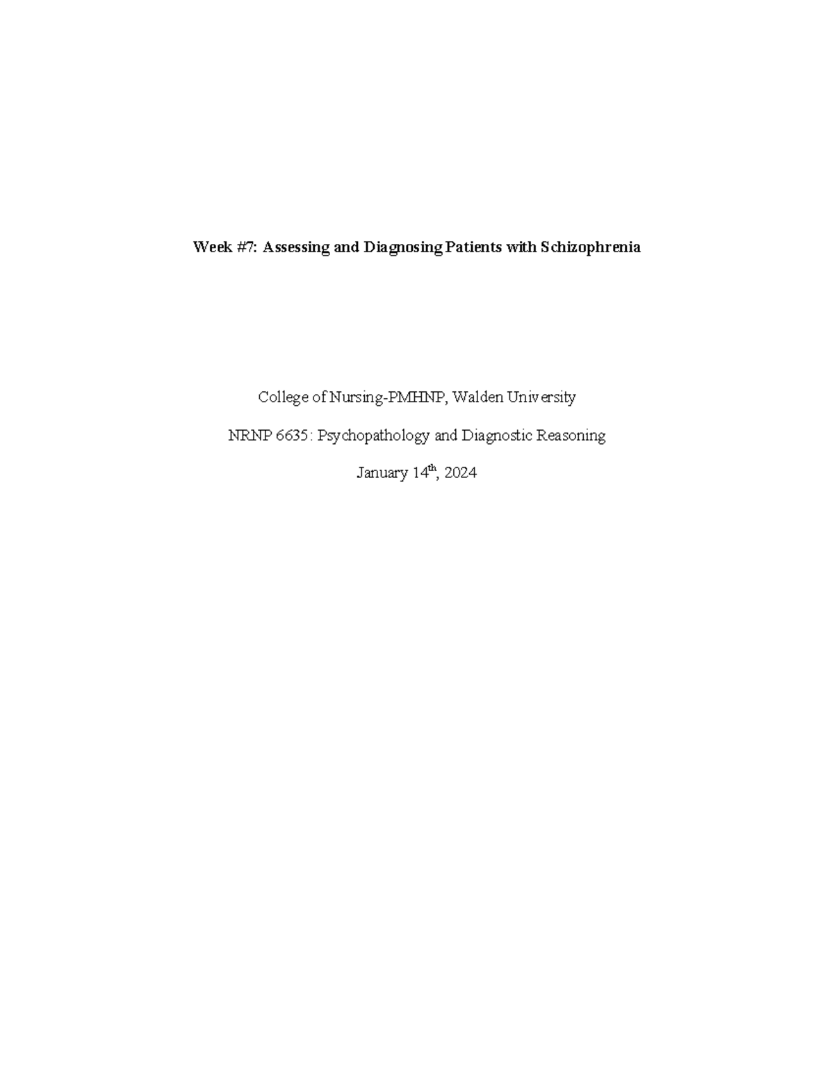 WK7 - soap note - Week #7: Assessing and Diagnosing Patients with ...