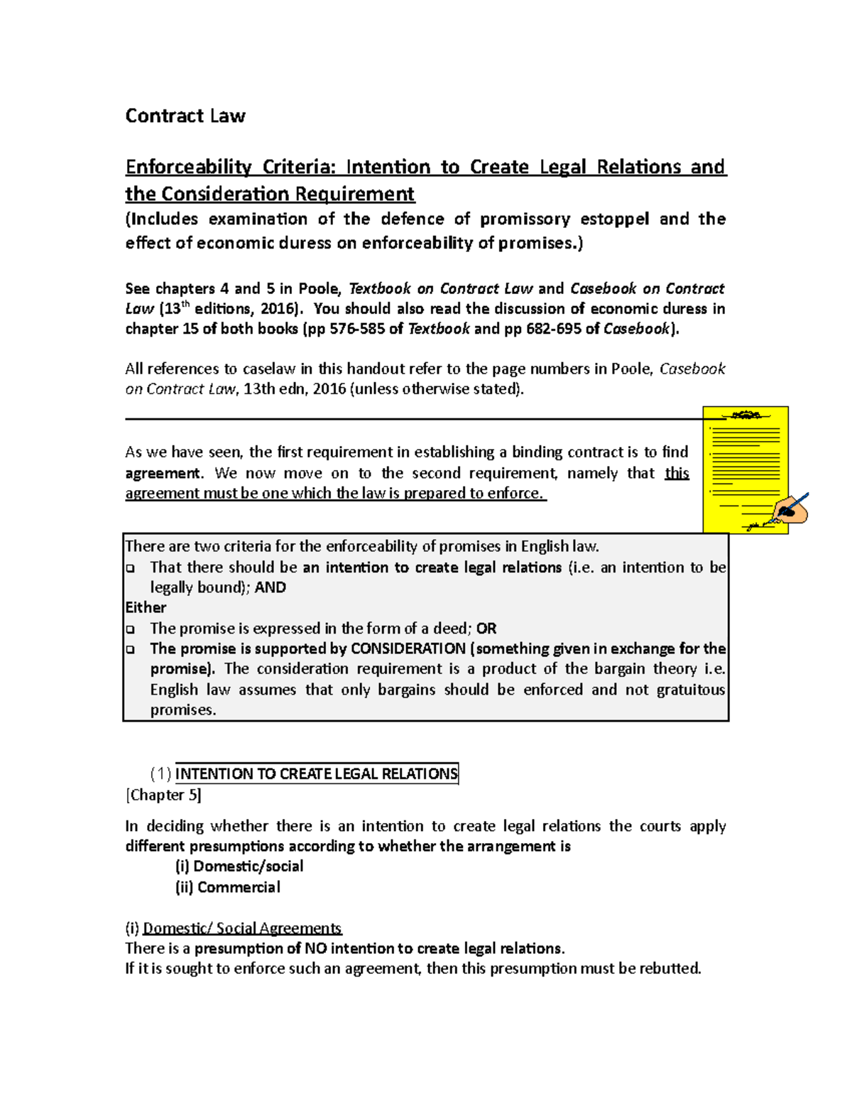 Enforceability - ) See chapters 4 and 5 in Poole, Textbook on Contract ...