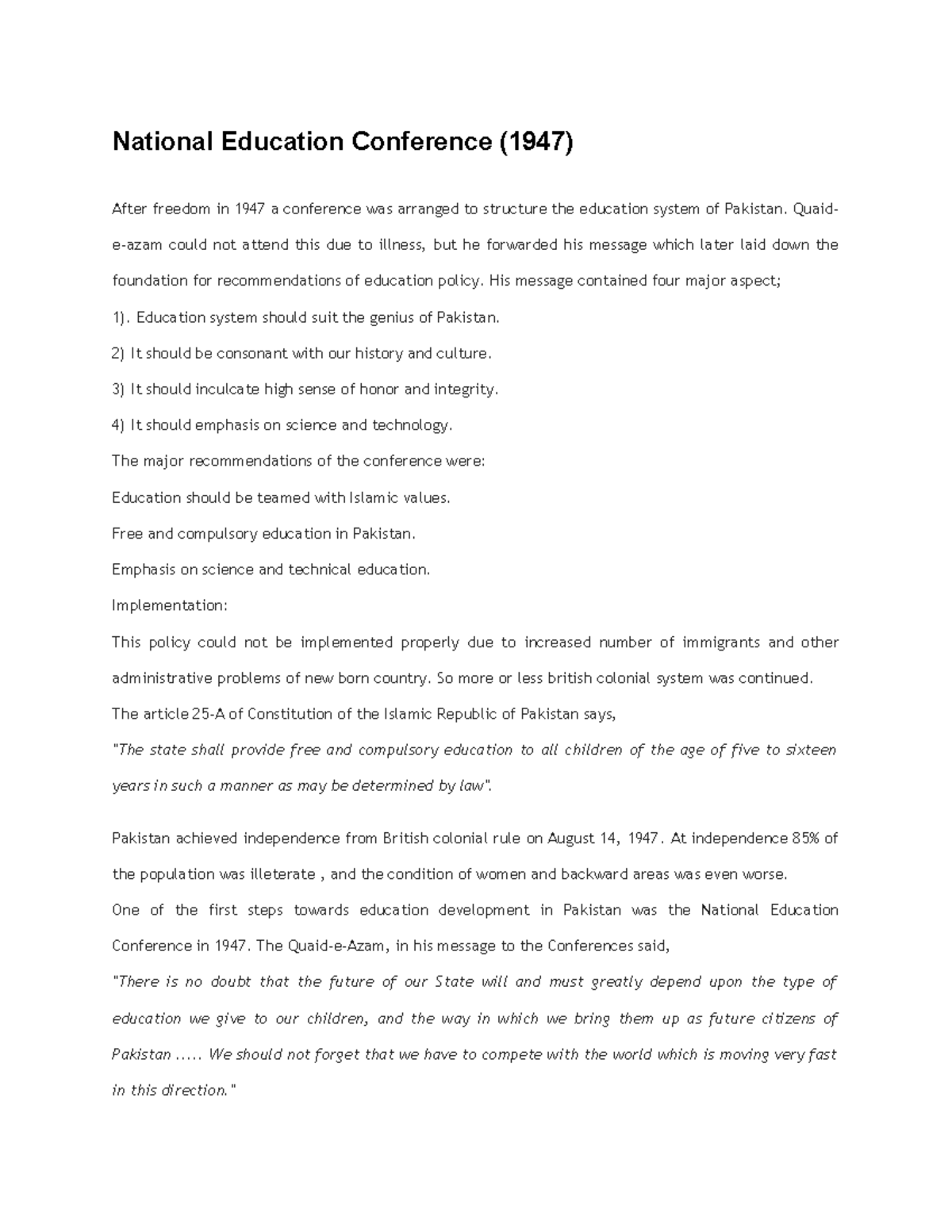 First Edn Confernc - National Education Conference (1947) After freedom ...