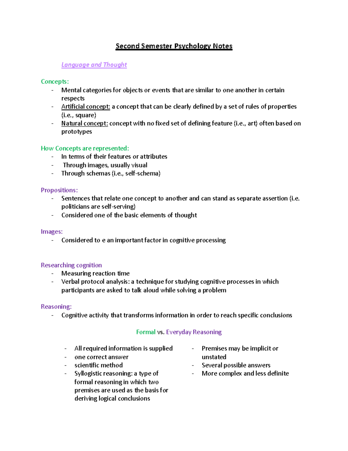 Second Semester Psychology Notes - Secon d Semester Ps ychology Notes ...