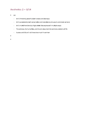 Aesthetics 2 – February 24th Lecture - Aestheti cs 2 Common Issues ...