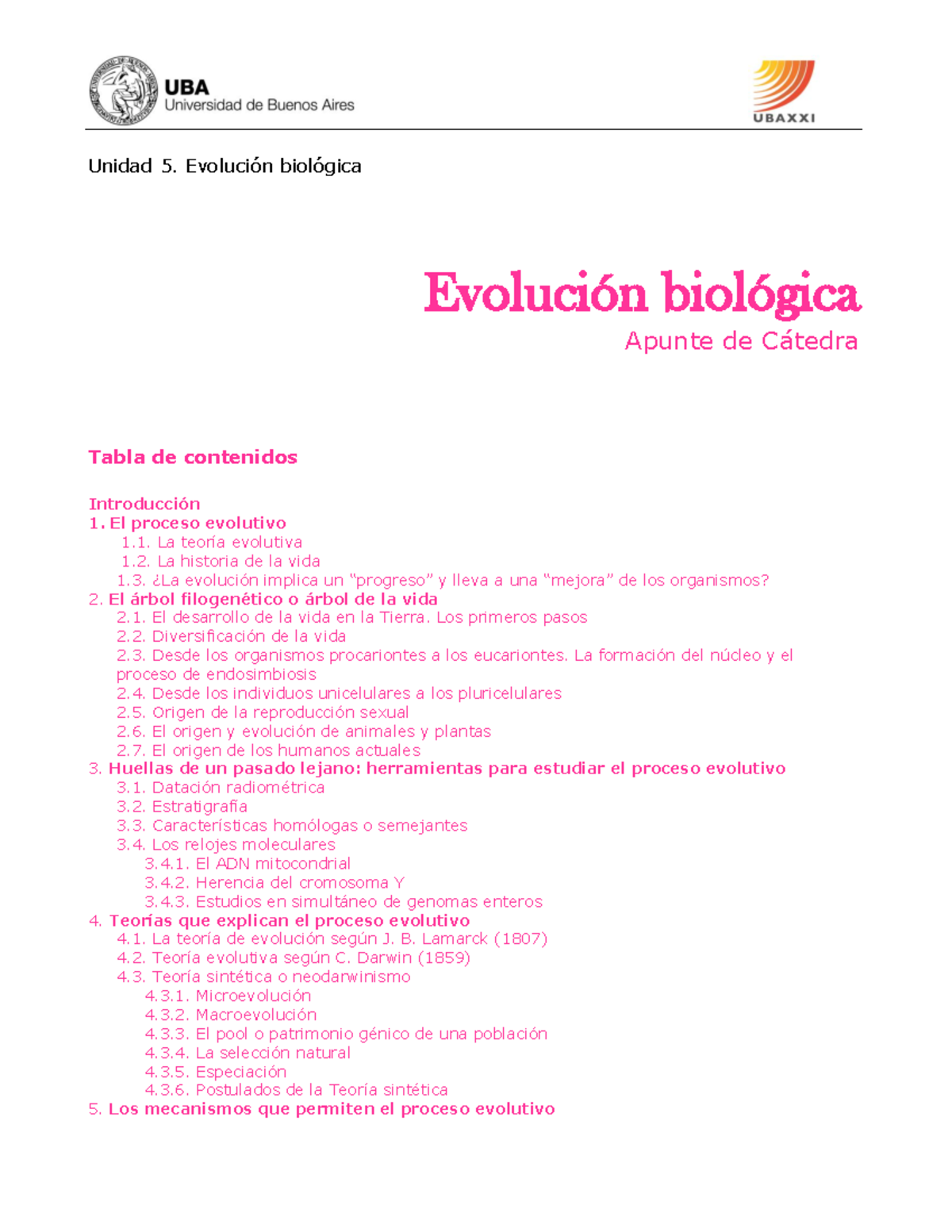 Biologia 08 CBC: EVOLUCIÓN BIOLÓGICA - Unidad 5. Evolución biológica ...