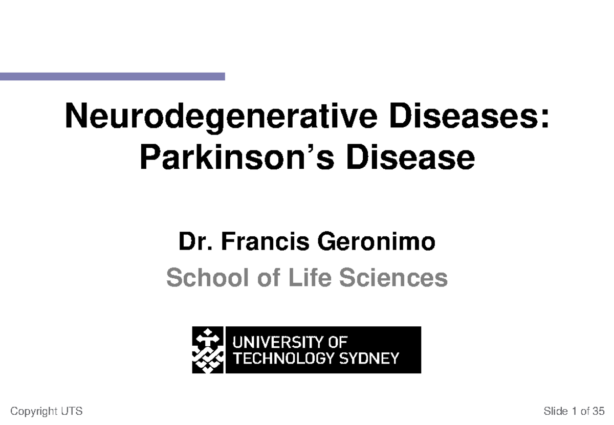 lecture slides on neurodegenartive lecture and pk - Dr. Francis ...