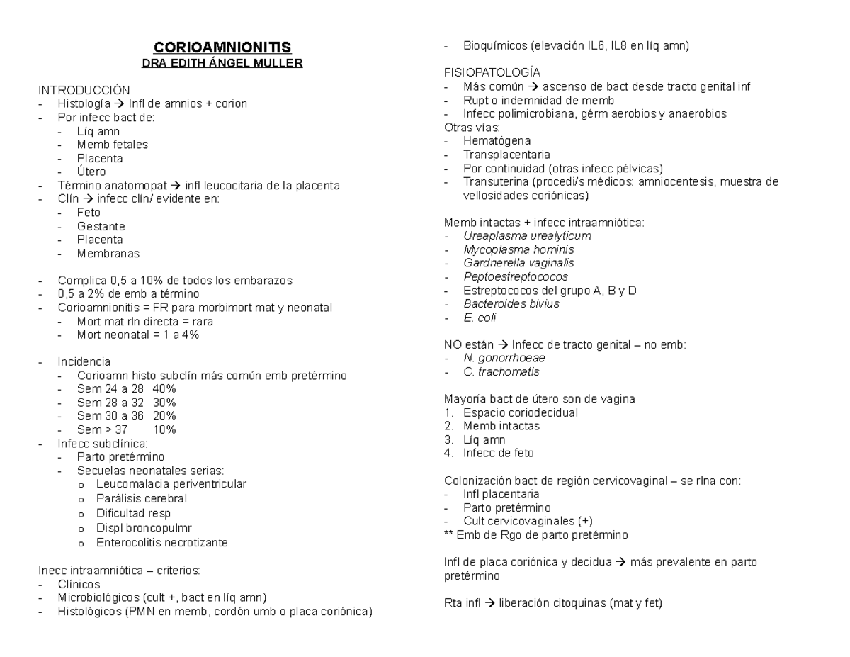 5. Corioamnionitis - CORIOAMNIONITIS DRA EDITH ÁNGEL MULLER ...