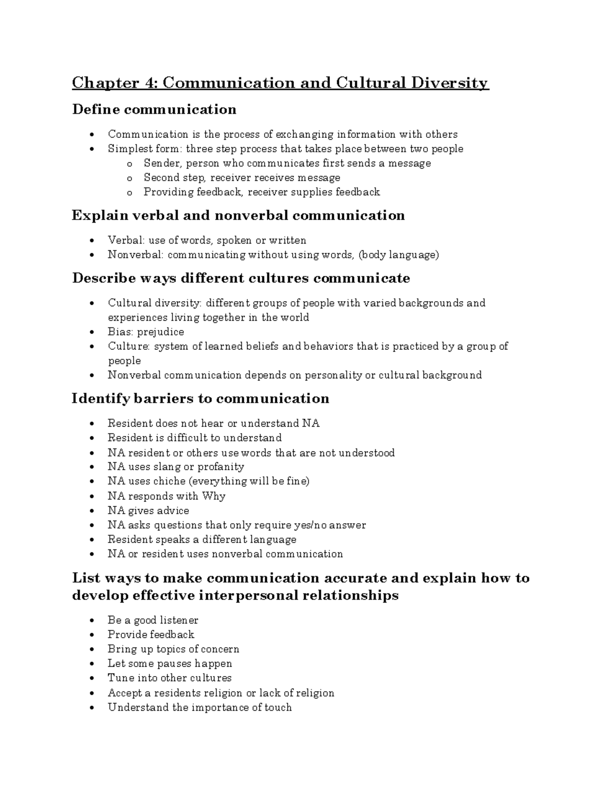 Chapter 4 notes [cna]-2 - Chapter 4: Communication and Cultural ...
