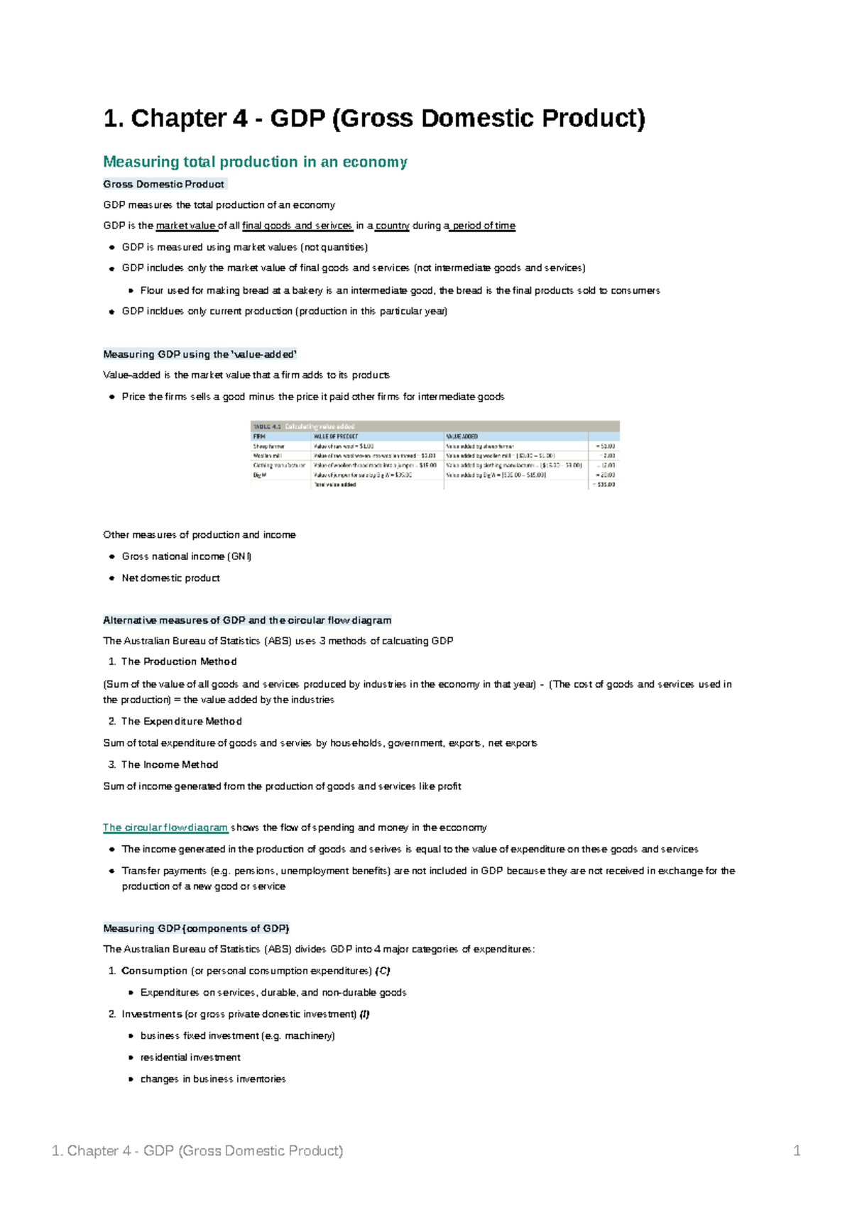 ECF1200 Week 1 - GDP Lectures Notes - 1. Chapter 4 - GDP (Gross ...