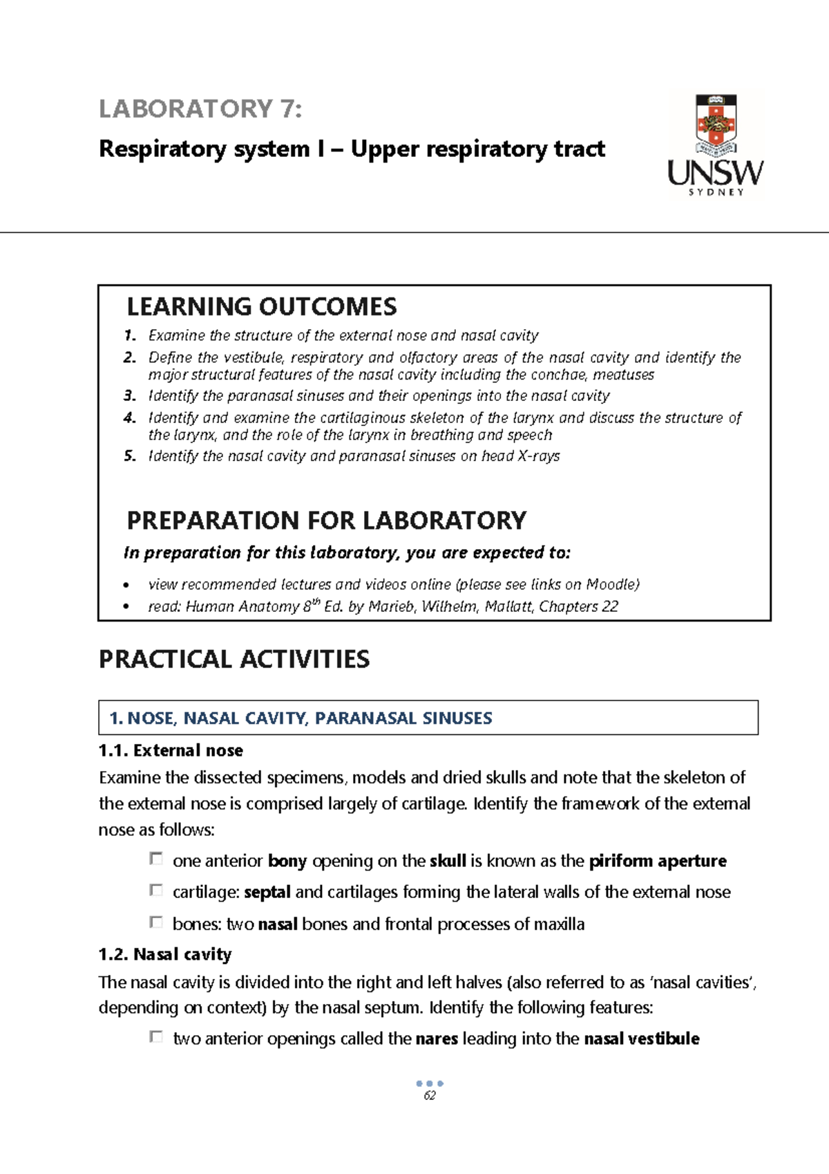 Lab 7 and 8 - Respiratory system - LABORATORY 7: Respiratory system I ...