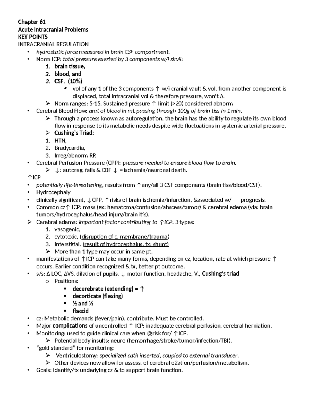 W9 Notes: Acute Intracranial Probs, Stroke, SCI, PNS - Chapter 61 Acute ...