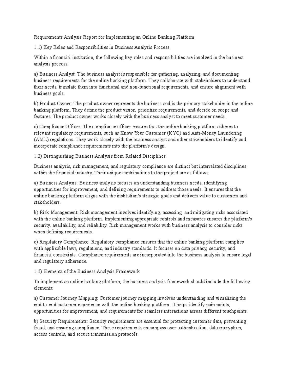 Requirements Analysis Report for Implementing an Online Banking ...