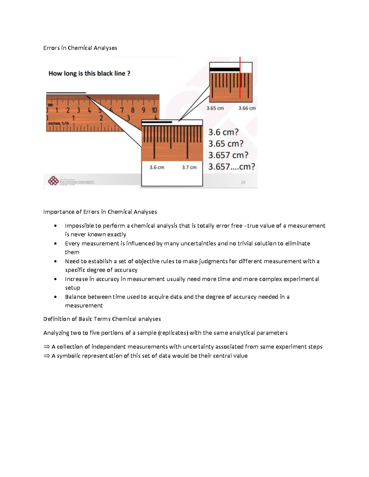 Analytical chem 01 - CHEM - Errors in Chemical Analyses Importance of ...