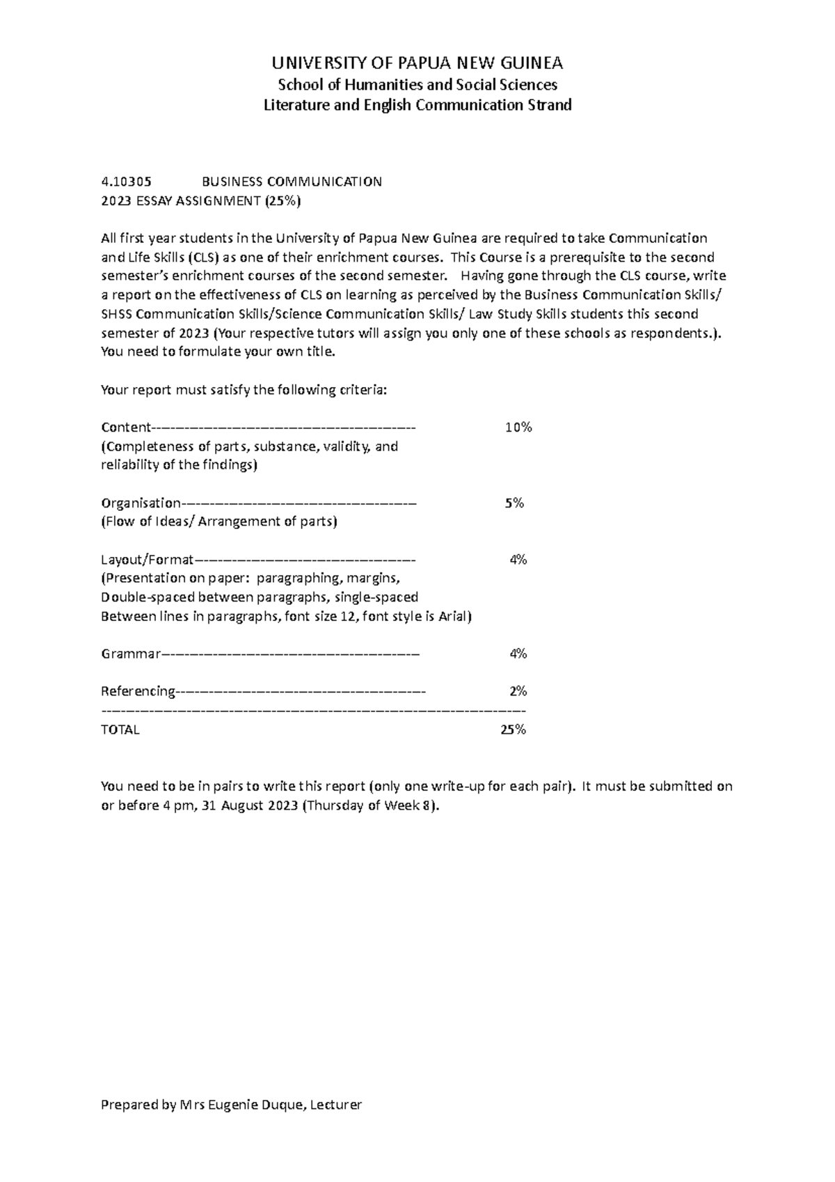 Essay Assignment Bus Comm 2023 - Business Communication - Studocu