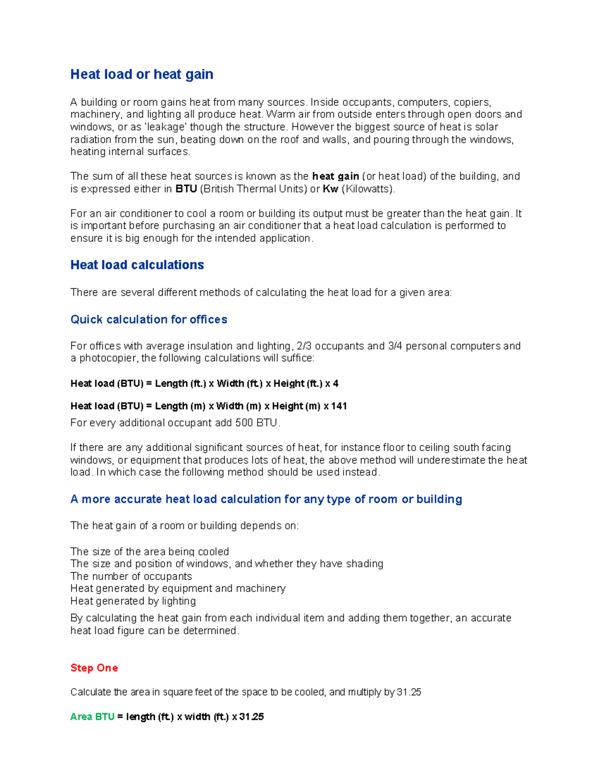 Heat Load Calculation - This is good - Heat load or heat gain A ...