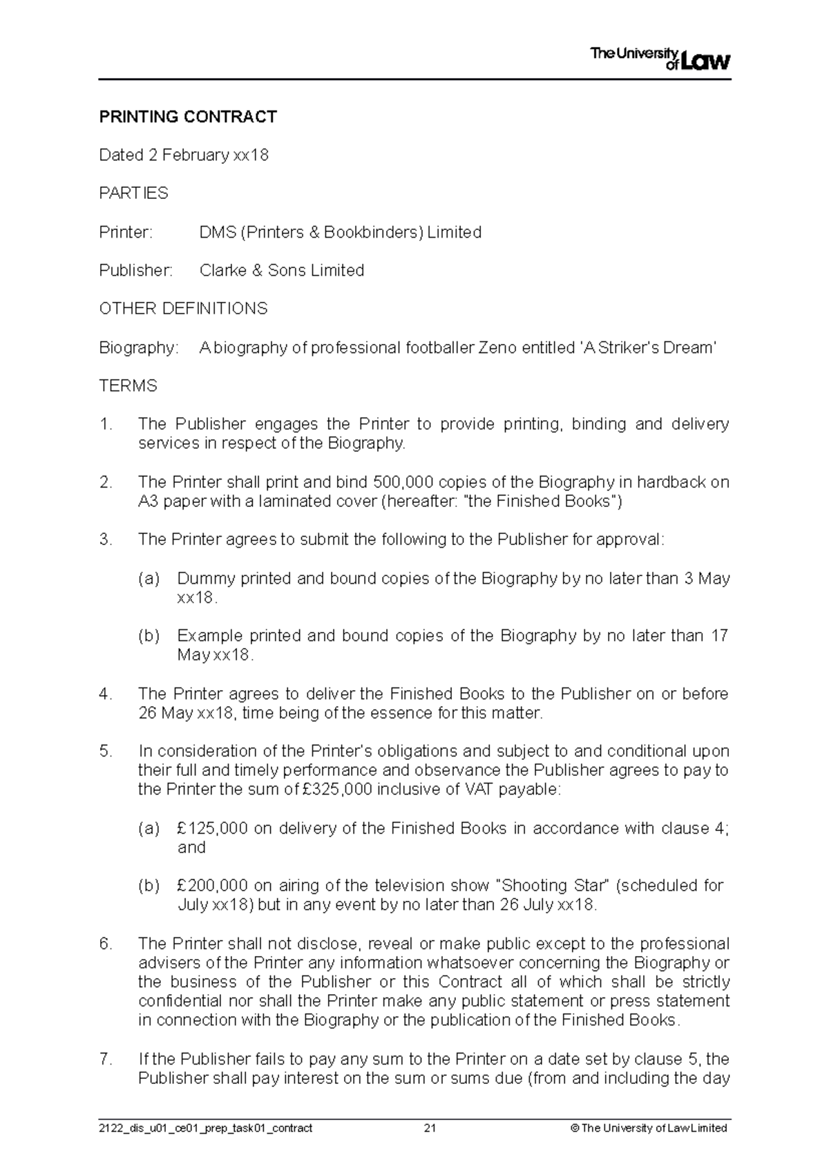 2122 dis u01 ce01 prep task01 contract - PRINTING CONTRACT Dated 2 ...