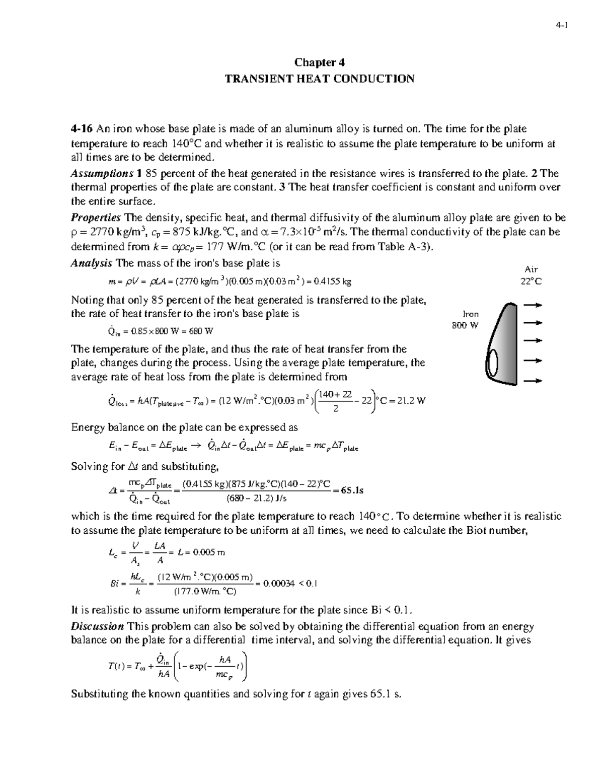 Chapter 4-Assignment and Solution-1 - Chapter 4 TRANSIENT HEAT ...